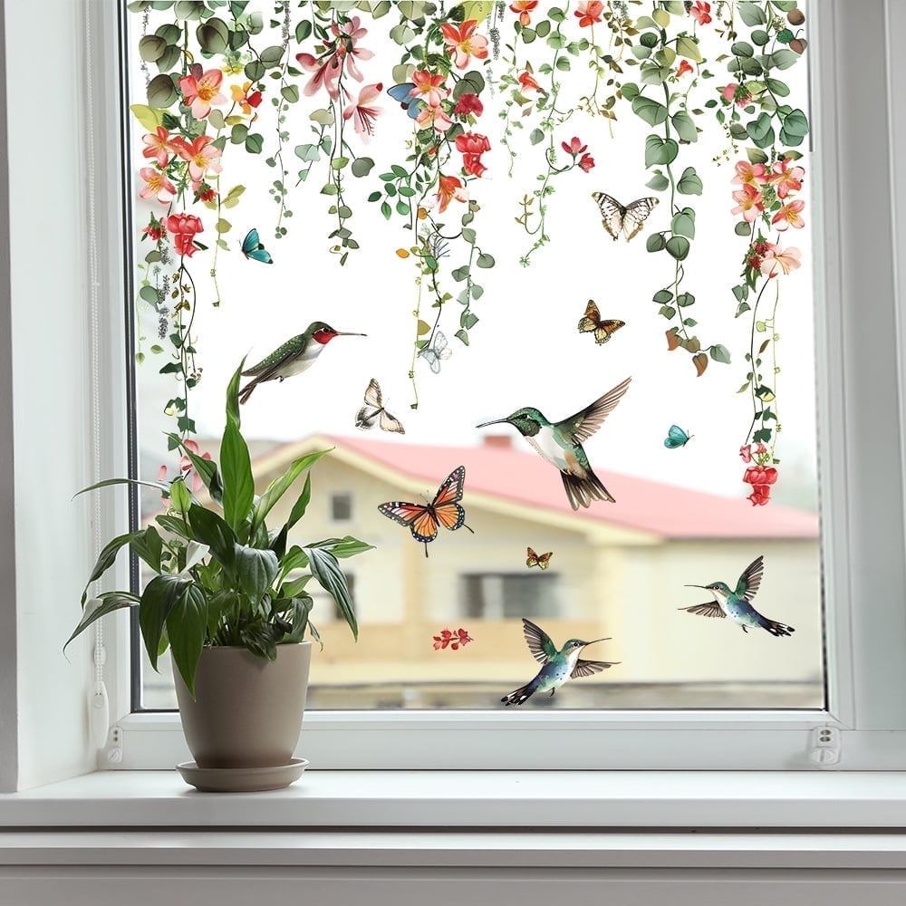 Flowers Vines Glass Window Home Decoration Static UV Window Stickers ...