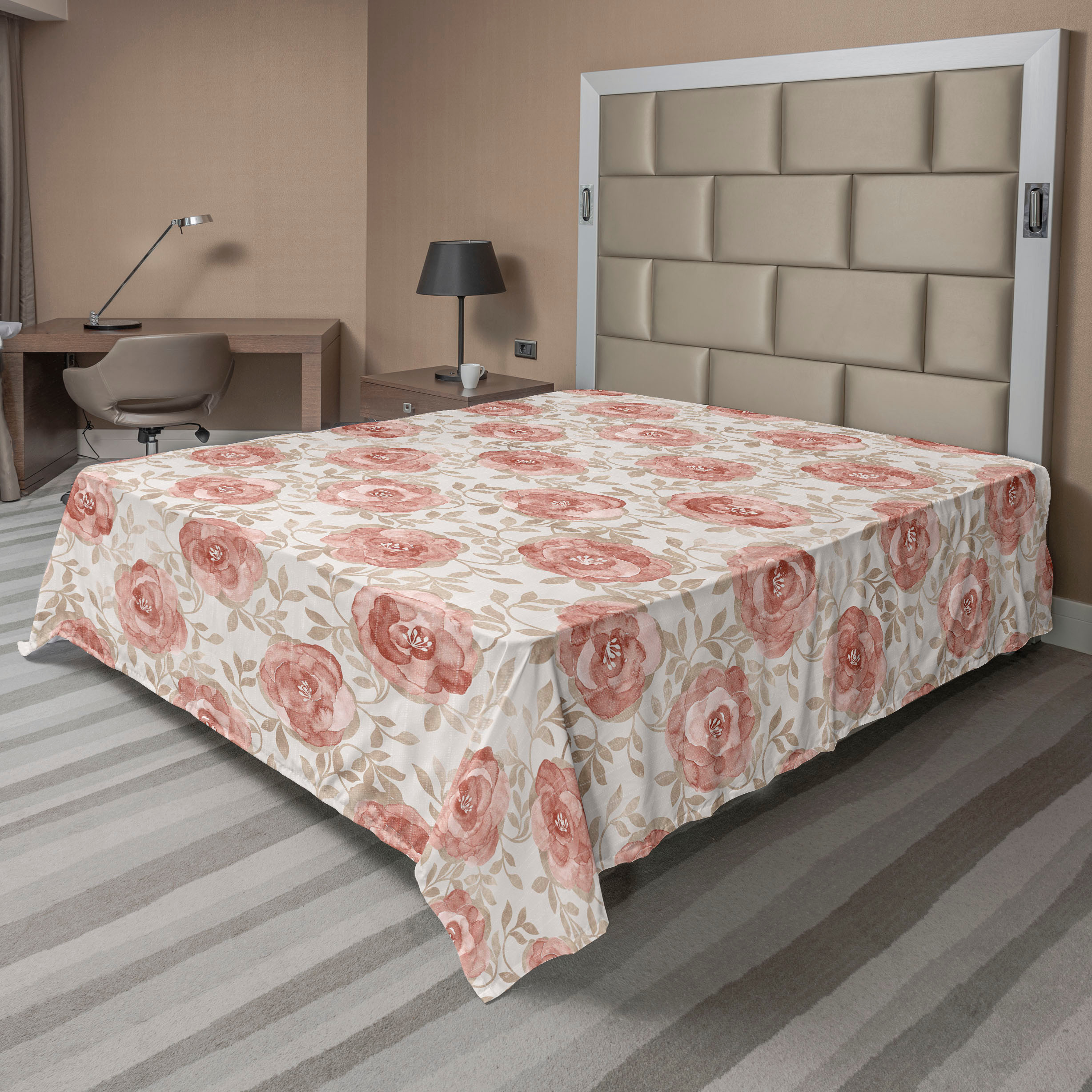Flowers Vintage Flat Sheet, Repetitive Bohemian Rose Pattern With ...