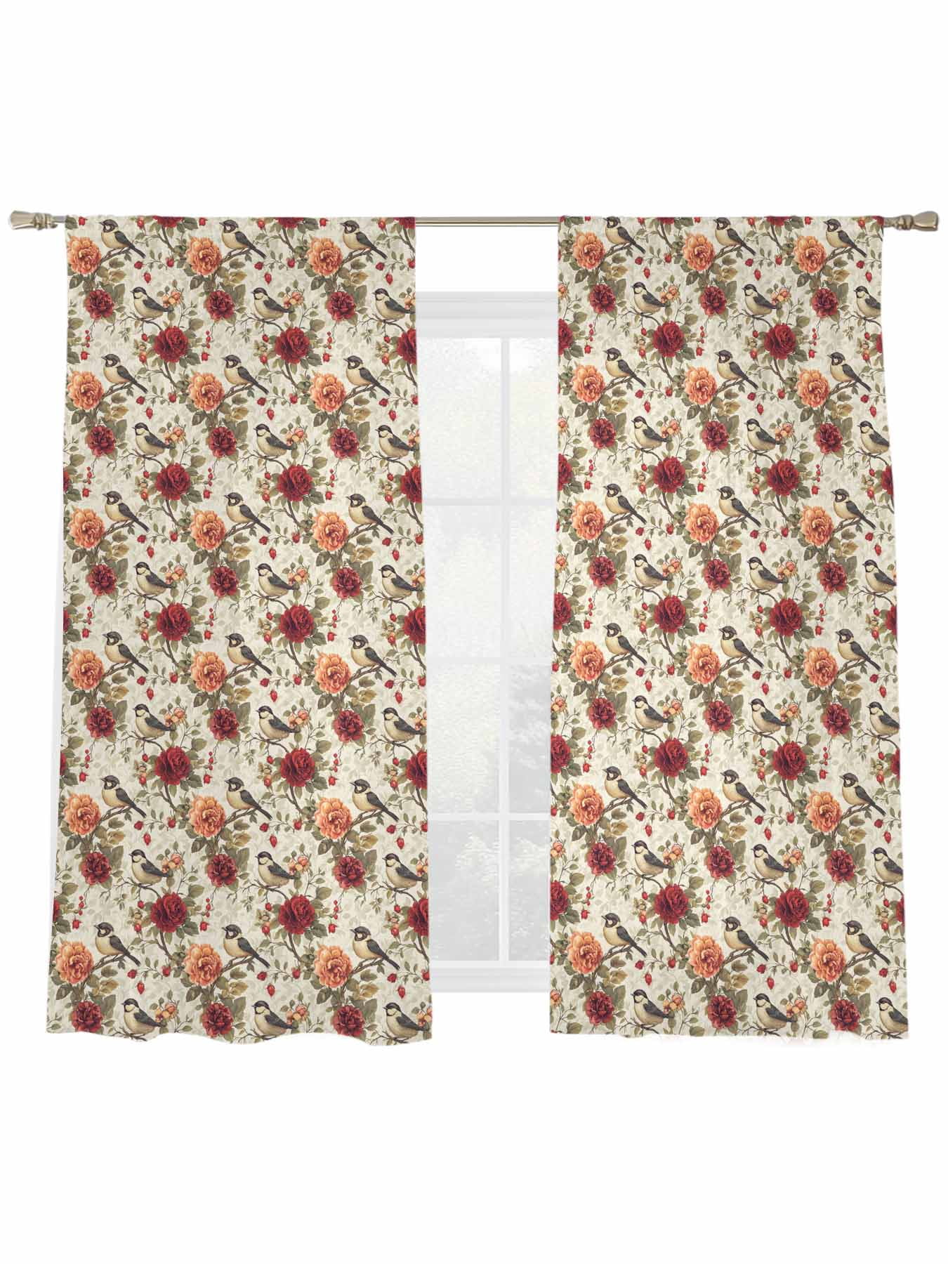 Flowers Vintage Sheer Curtains 2 Panels Set Branches Sheer Window ...