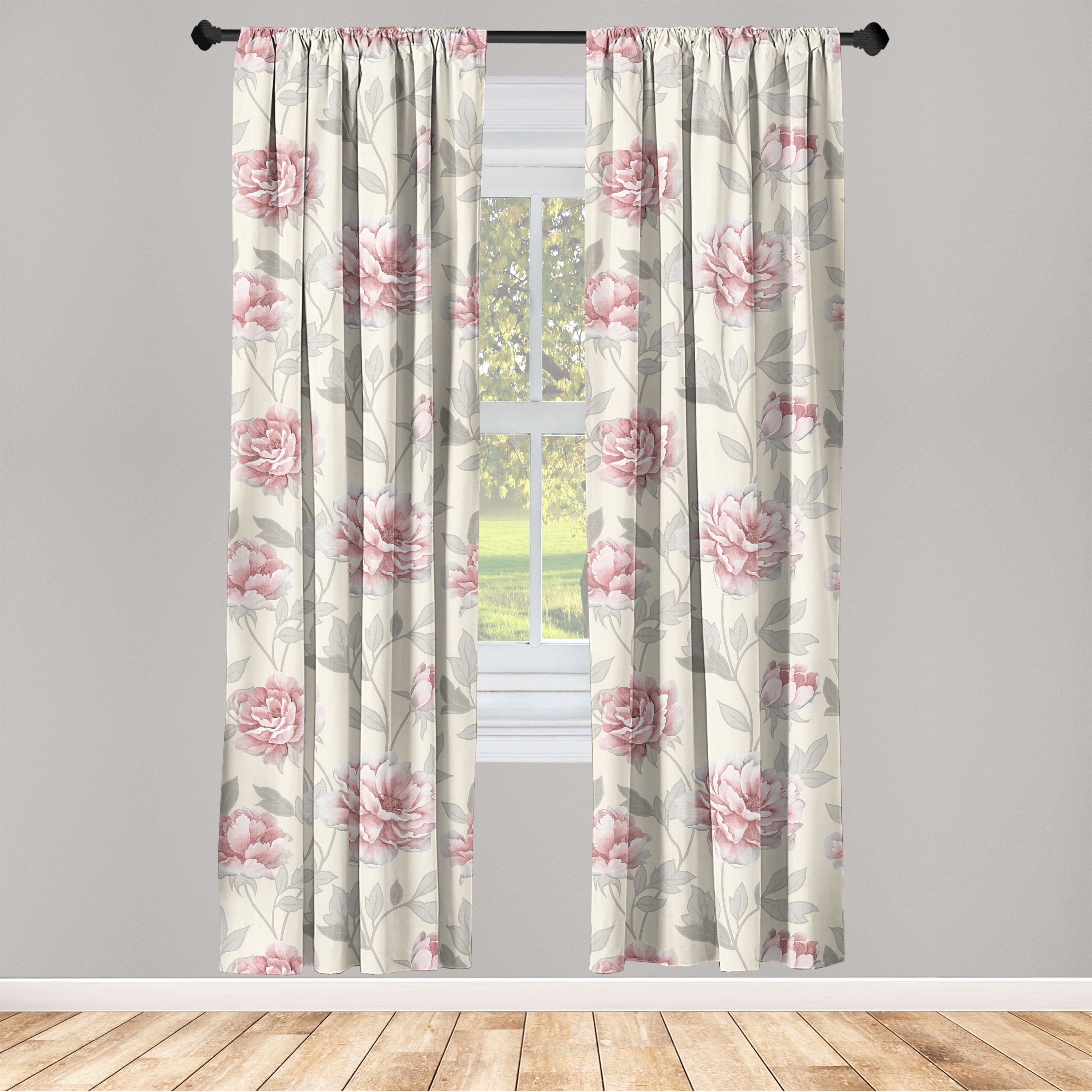 Flowers Vintage Window Curtains, Cottagecore Floral Boho Rose Pattern ...