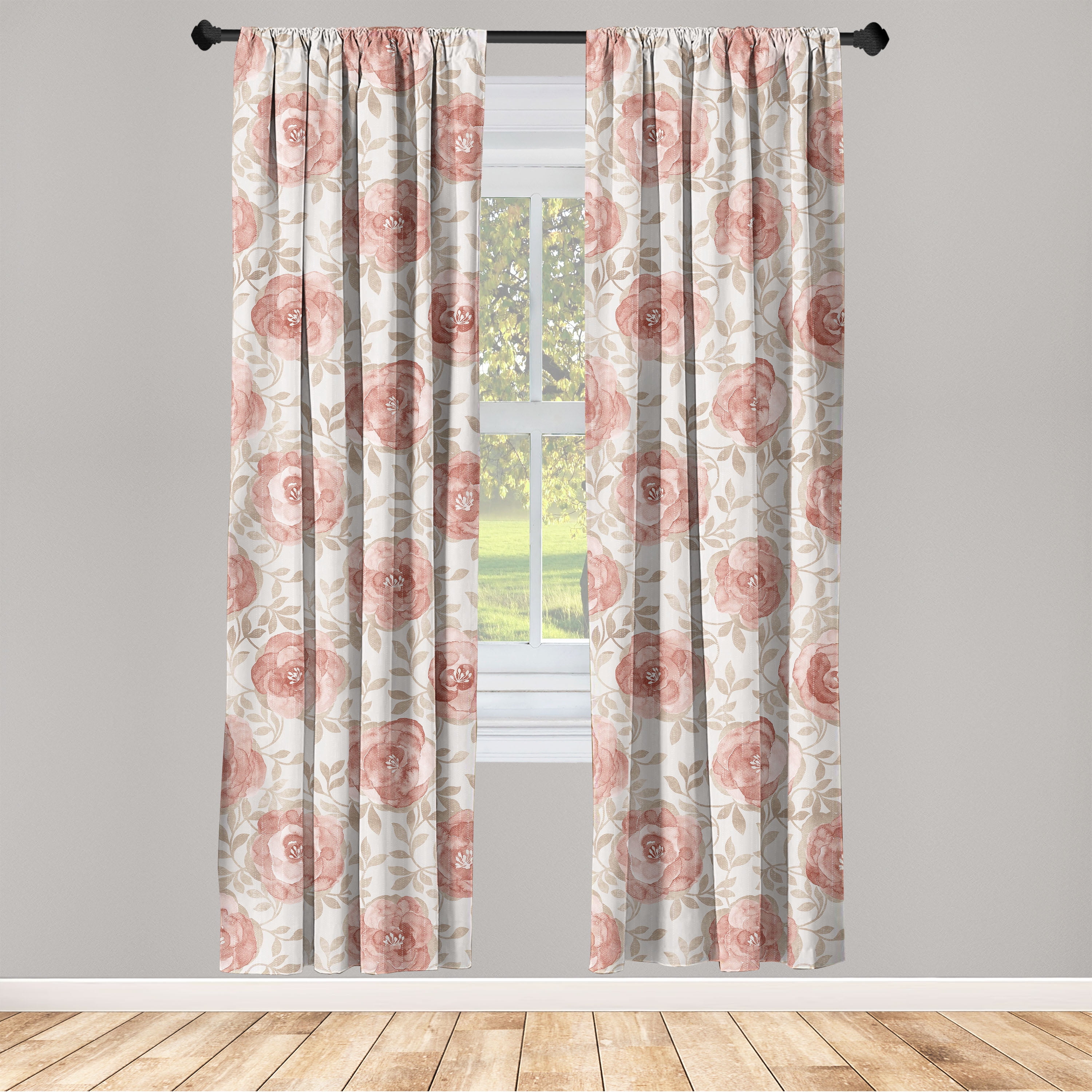 Flowers Vintage Window Curtains, Repetitive Bohemian Rose Pattern With ...