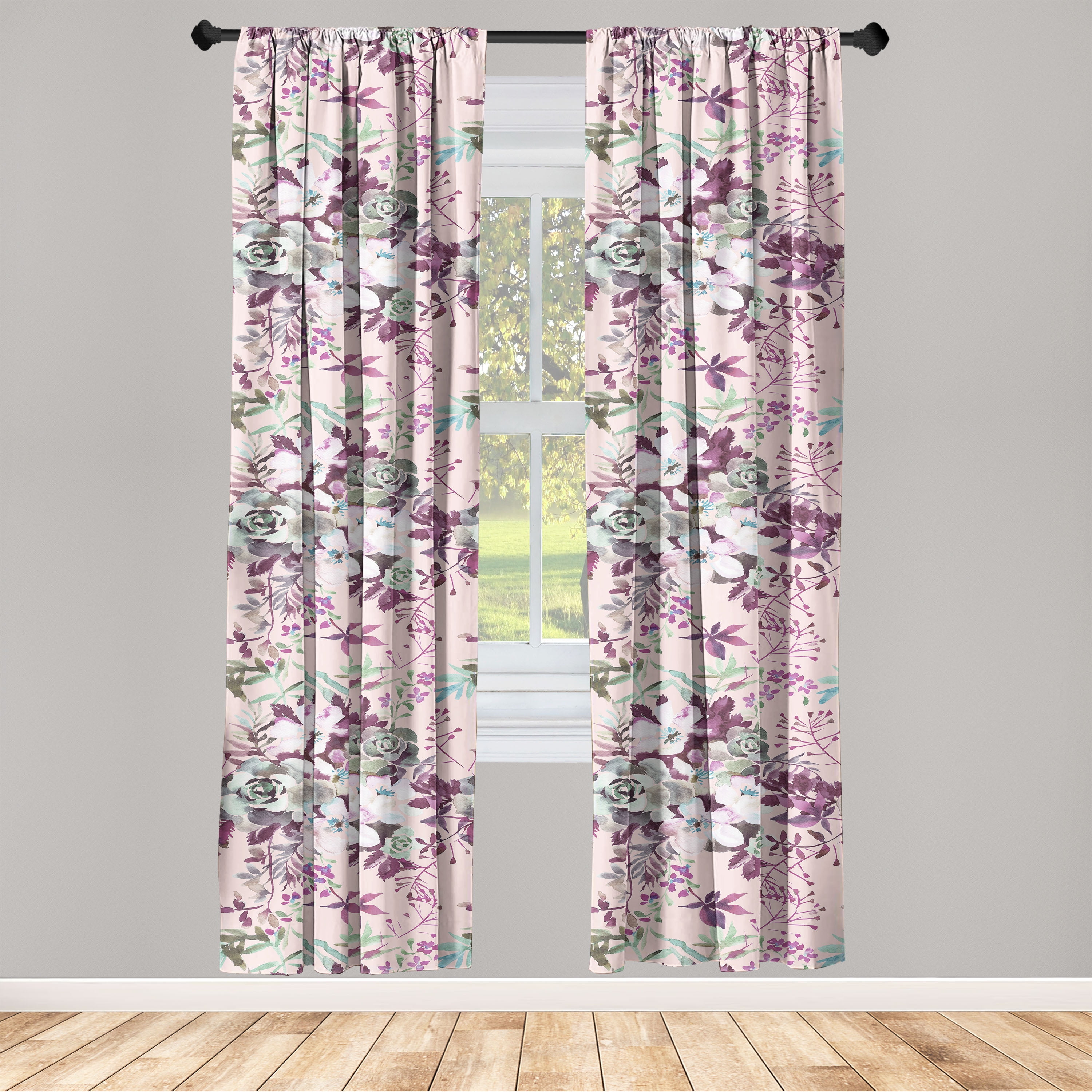 Flowers Vintage Window Curtains, Romantic Themed Dreamy Aura Floral ...