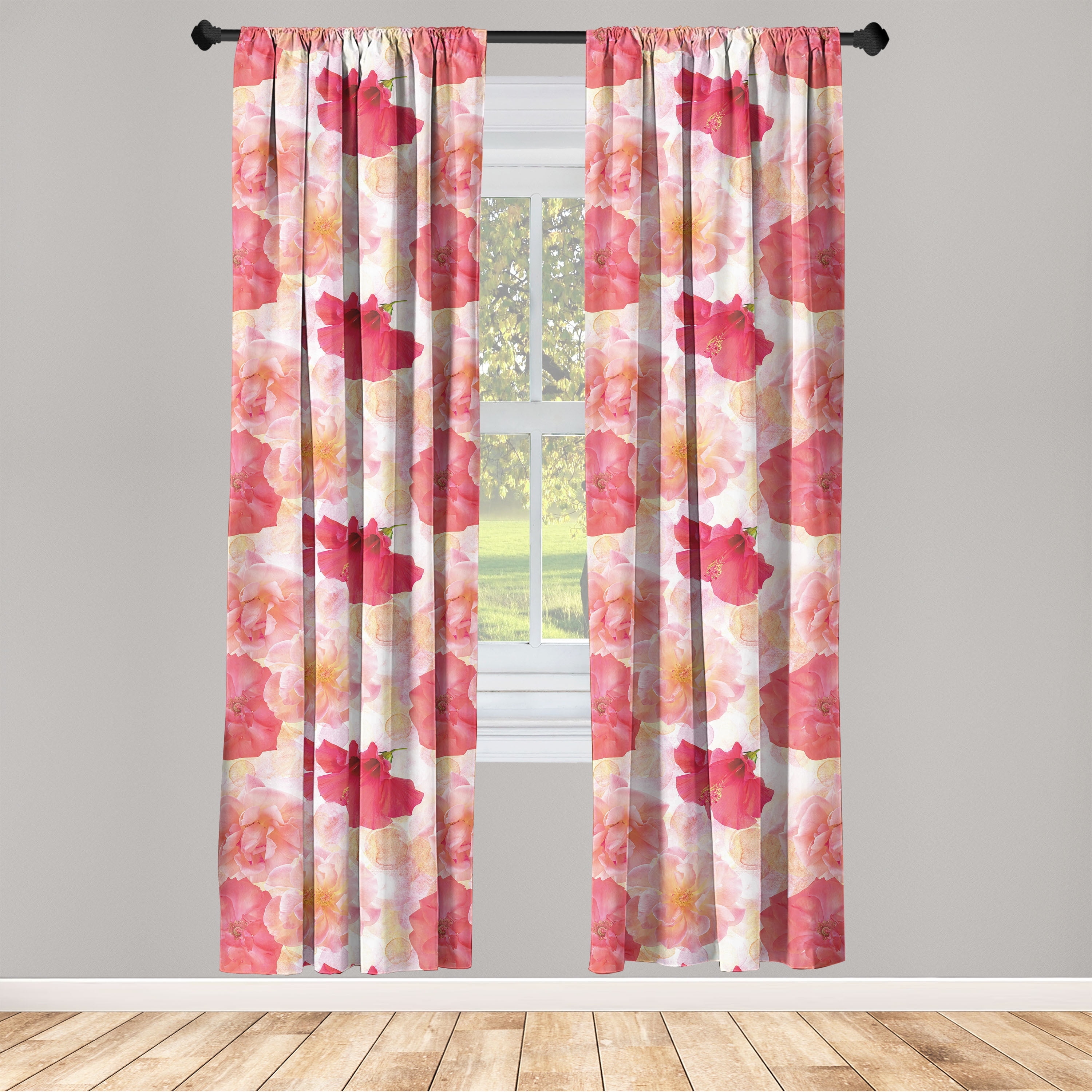 Flowers Vintage Window Curtains, Warm Colored Garden Scene Delicate ...