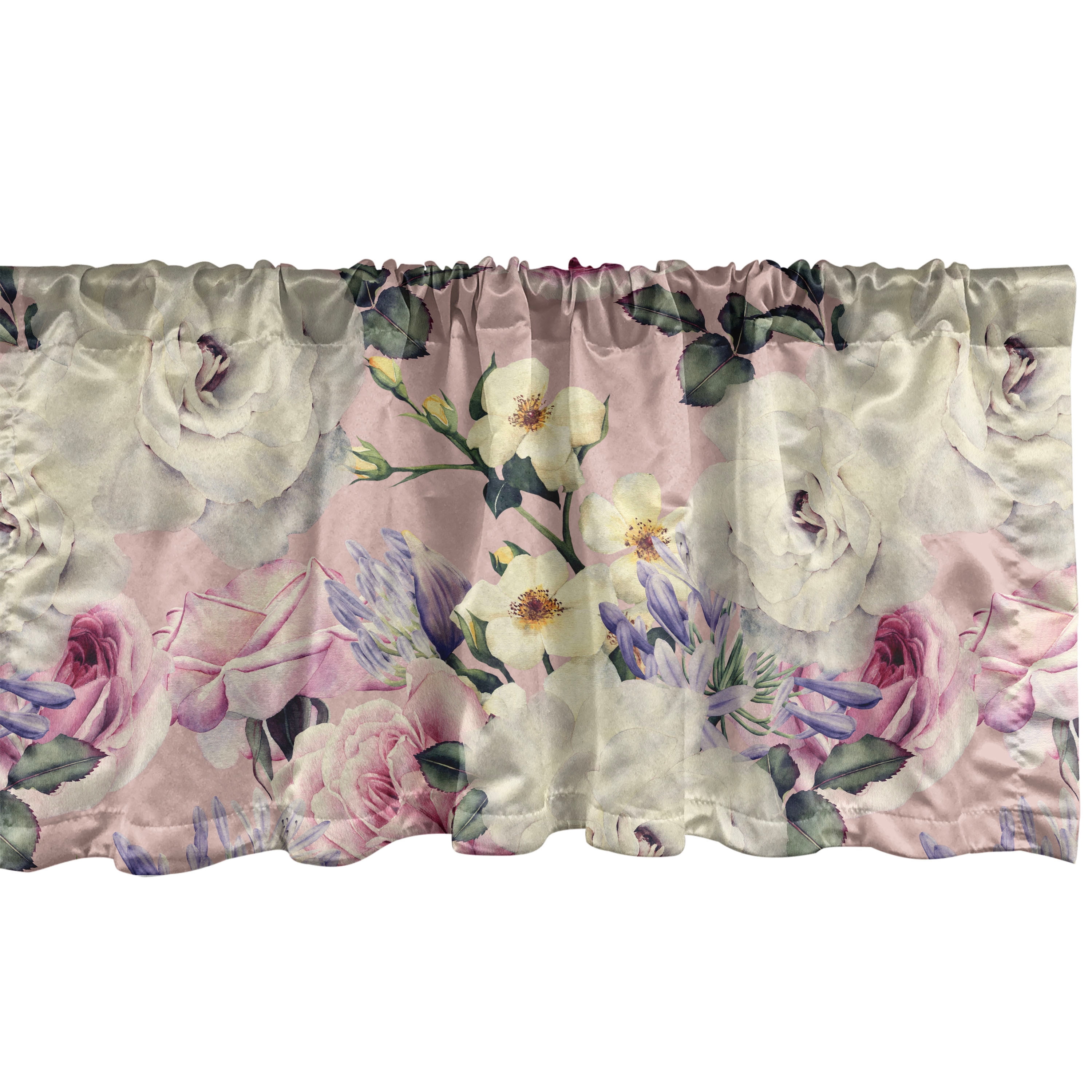 Flowers Vintage Window Valance, Retro Design of Rose Floral Pattern ...