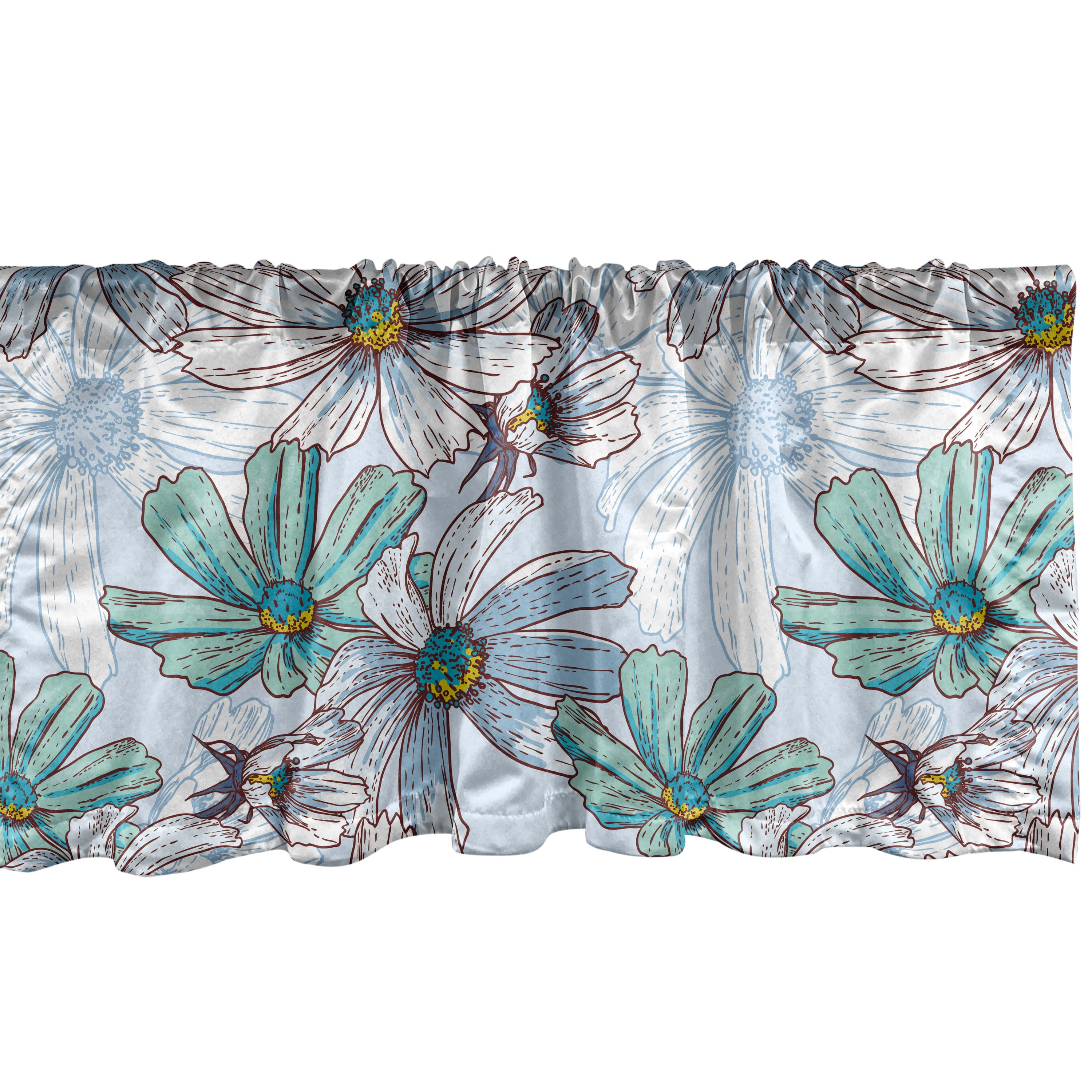 Flowers Vintage Window Valance, Sketchy Artwork of Delicate Floral Boho ...
