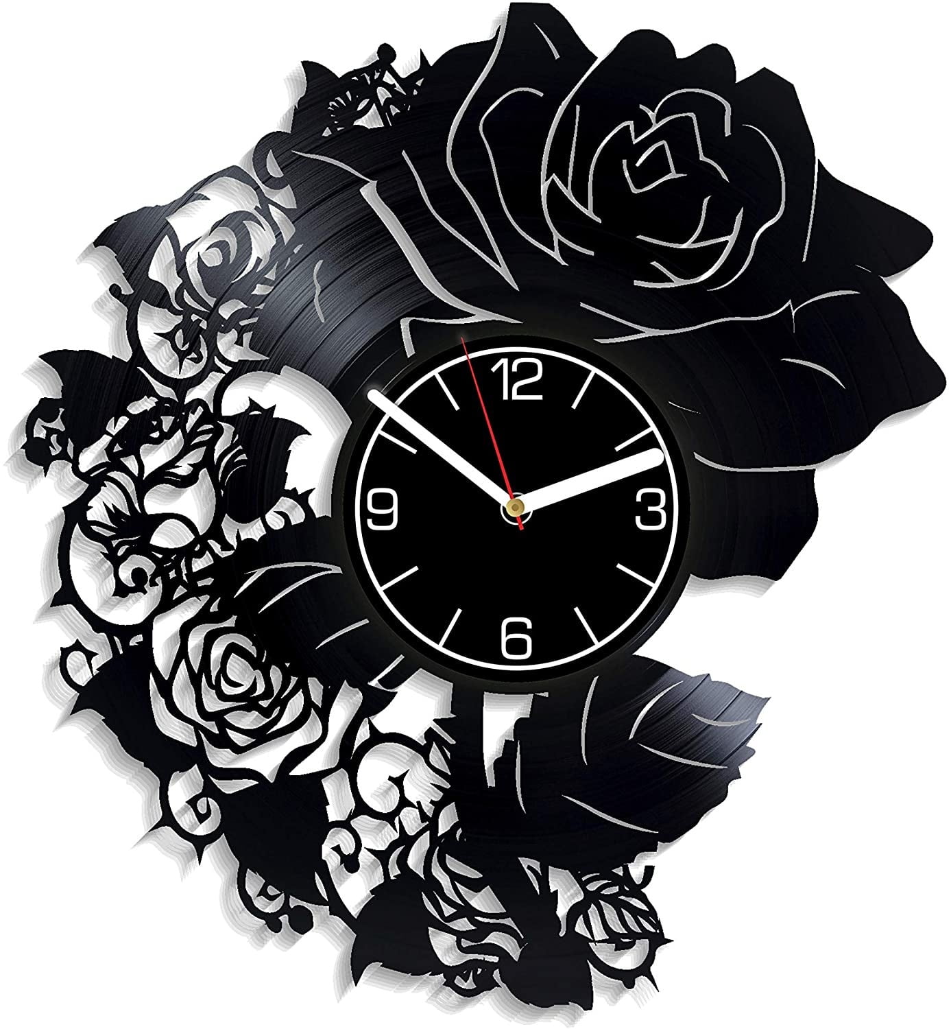 Flowers Vinyl Record Wall Clock Nature Decoration 12 inch Wall Clock ...