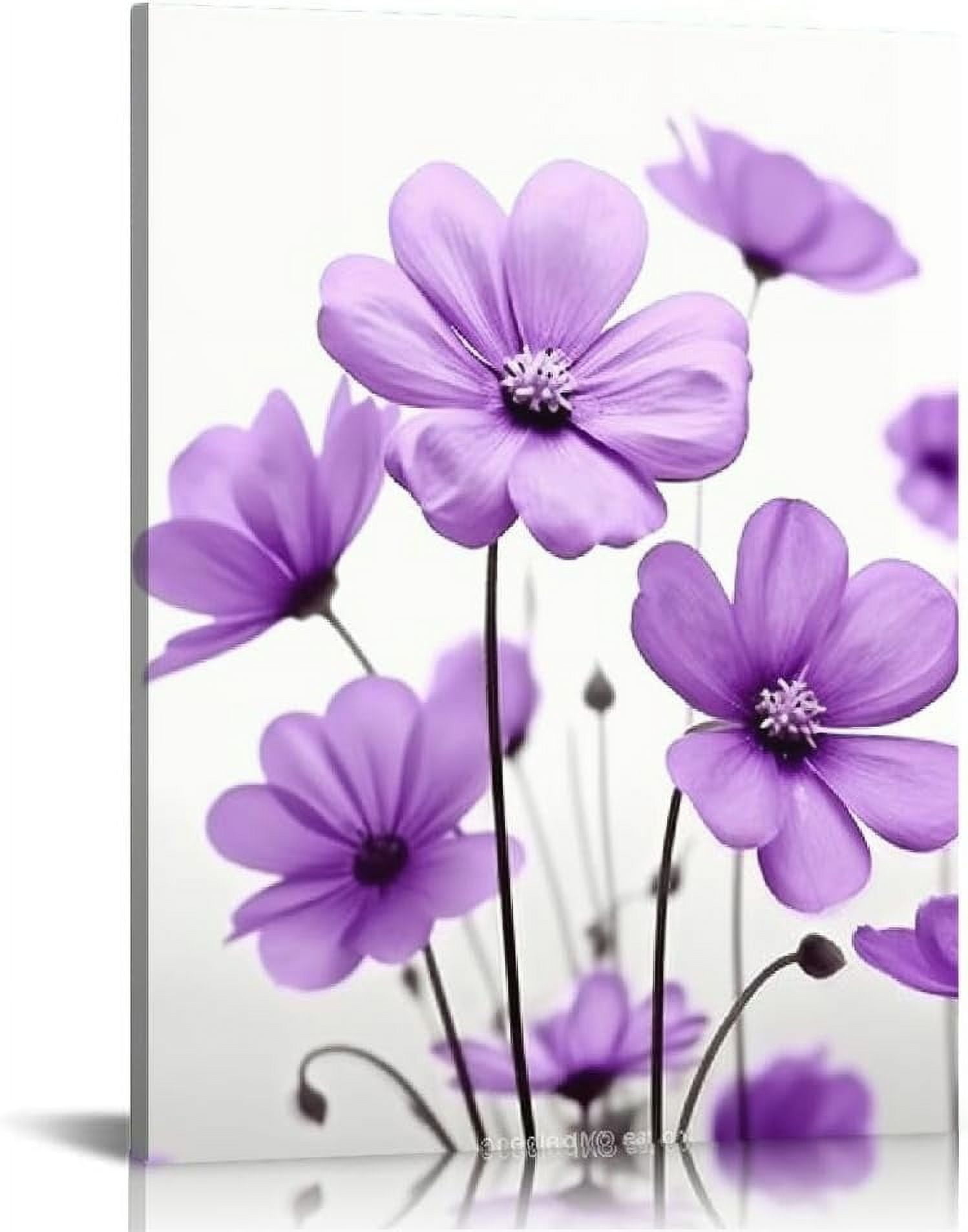 Flowers Wall Art Canvas Pictures Purple Wildflowers Black and White ...