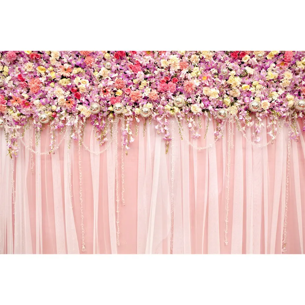 Flowers Wall Backdrops Photography Birthday Wedding ration Custom Pink ...