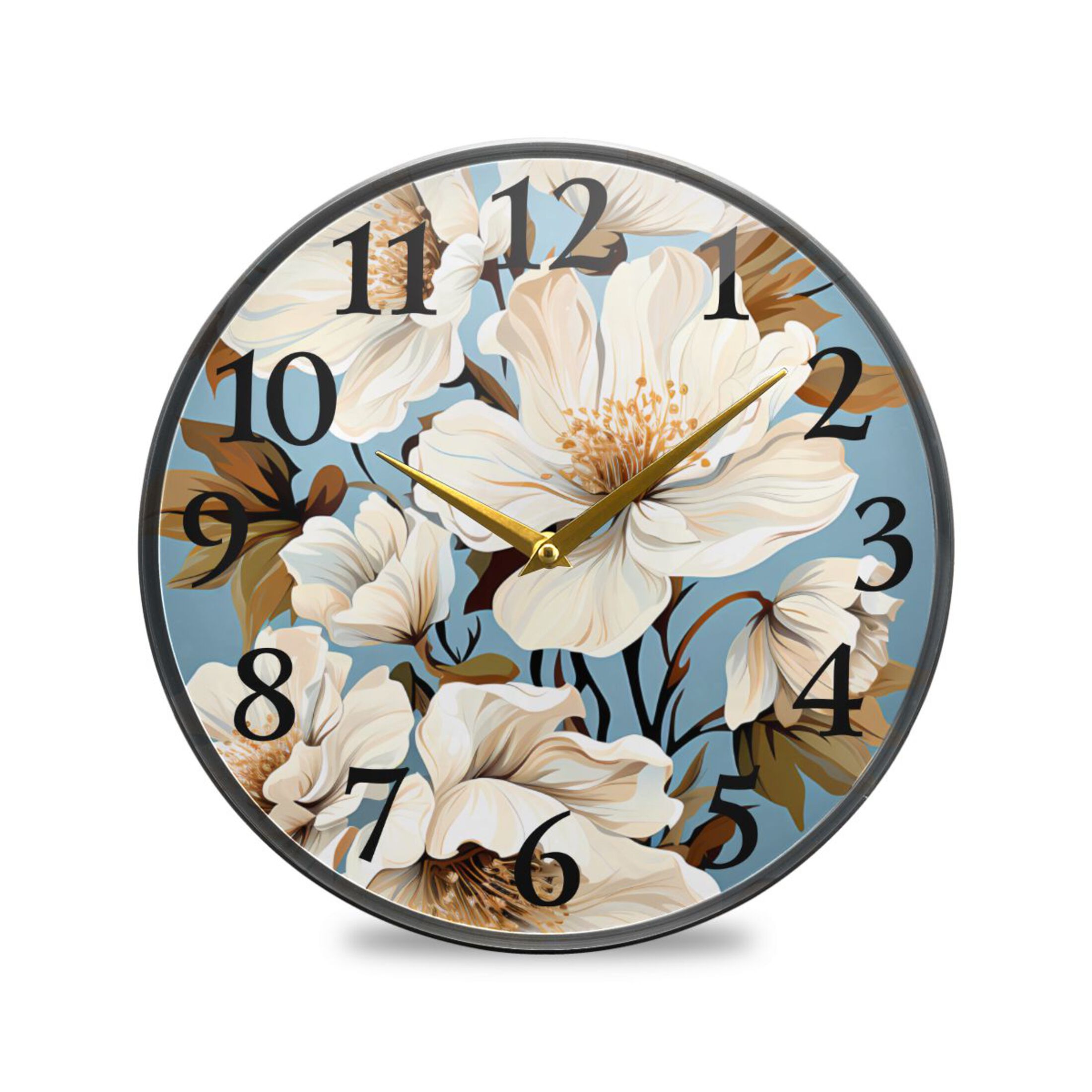 Flowers Wall Clocks Battery Operated 11.9 Inch Round Clock Acrylic ...