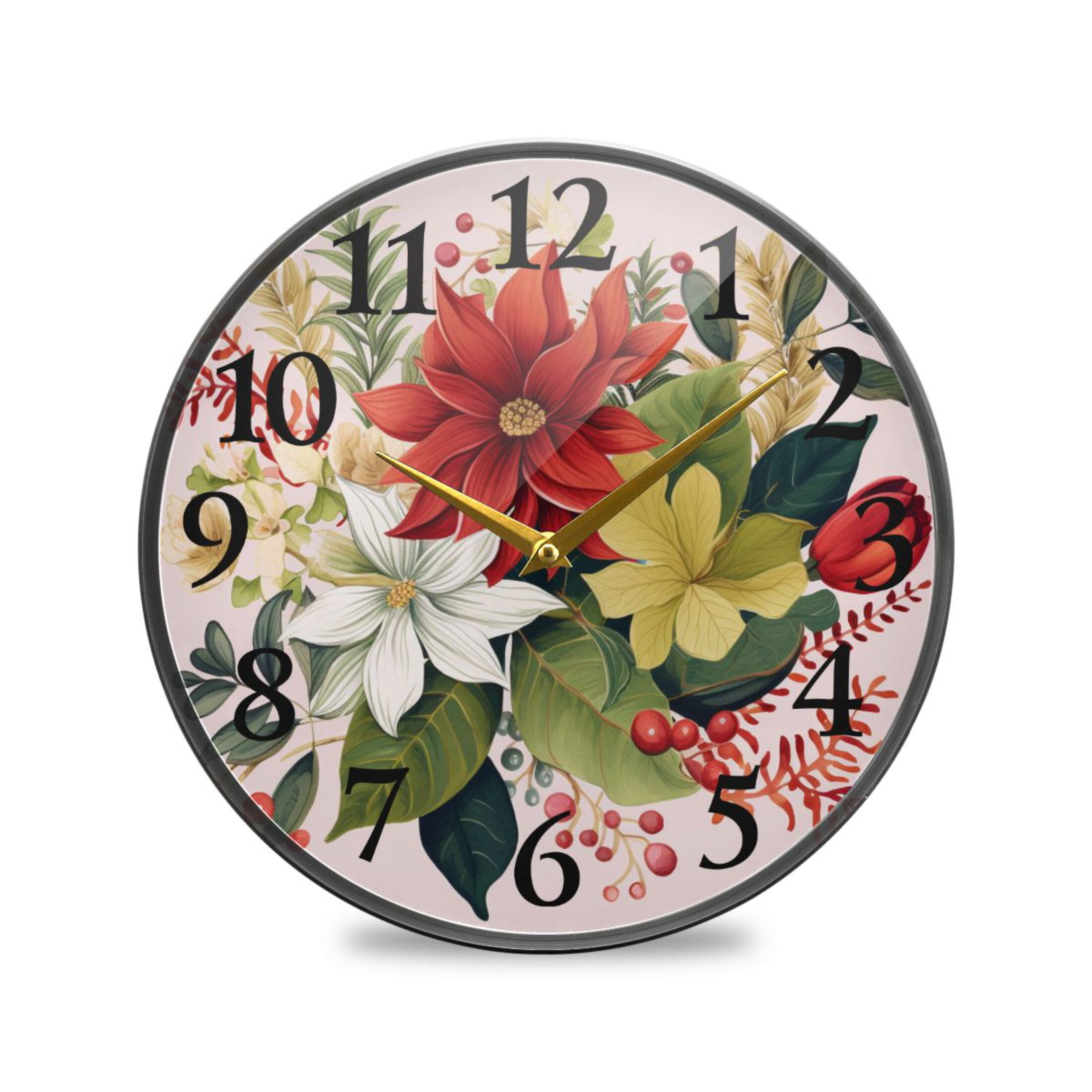 Flowers Wall Clocks Battery Operated 11.9 Inch Round Clock Acrylic ...