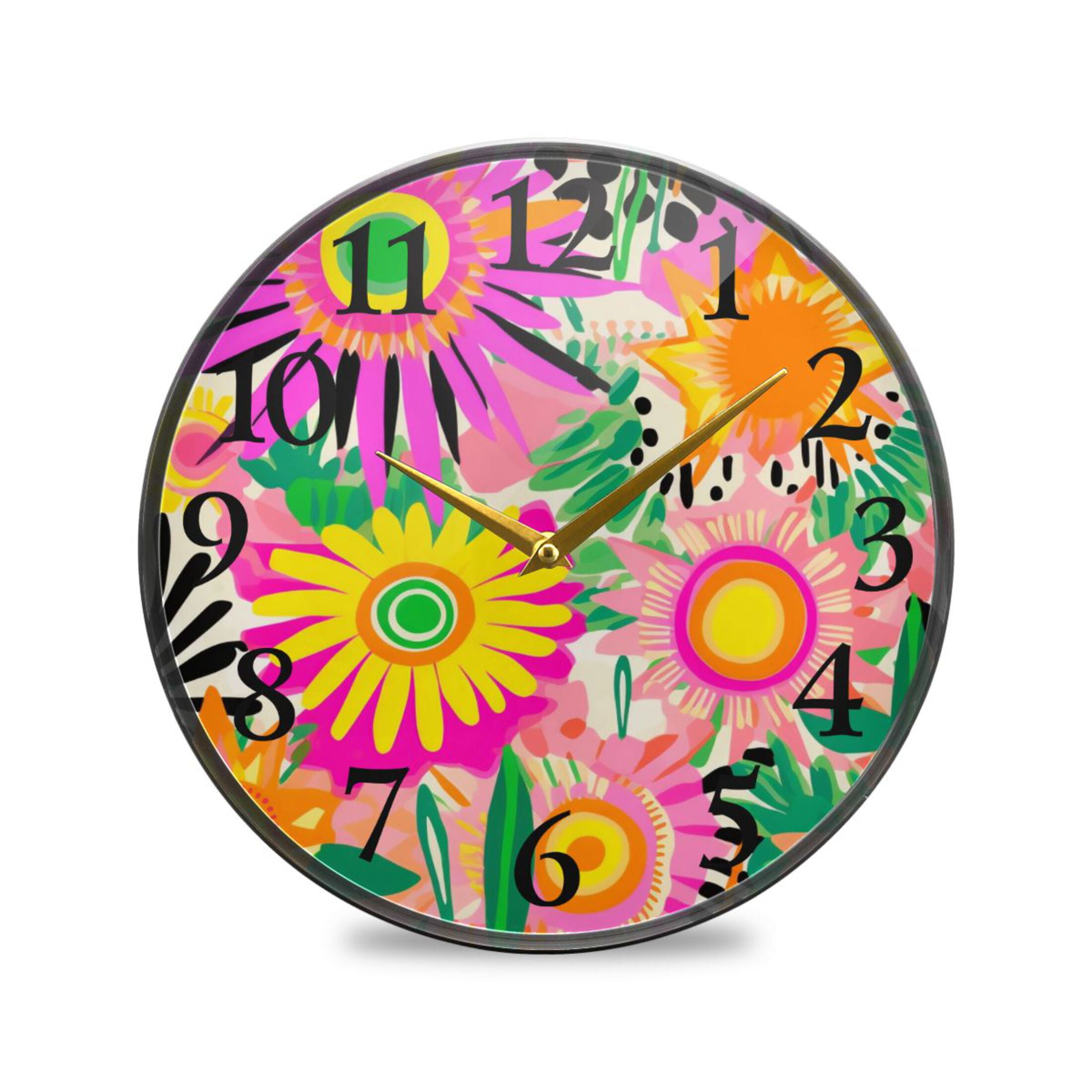 Flowers Wall Clocks Battery Operated 11.9 Inch Round Clock Acrylic ...