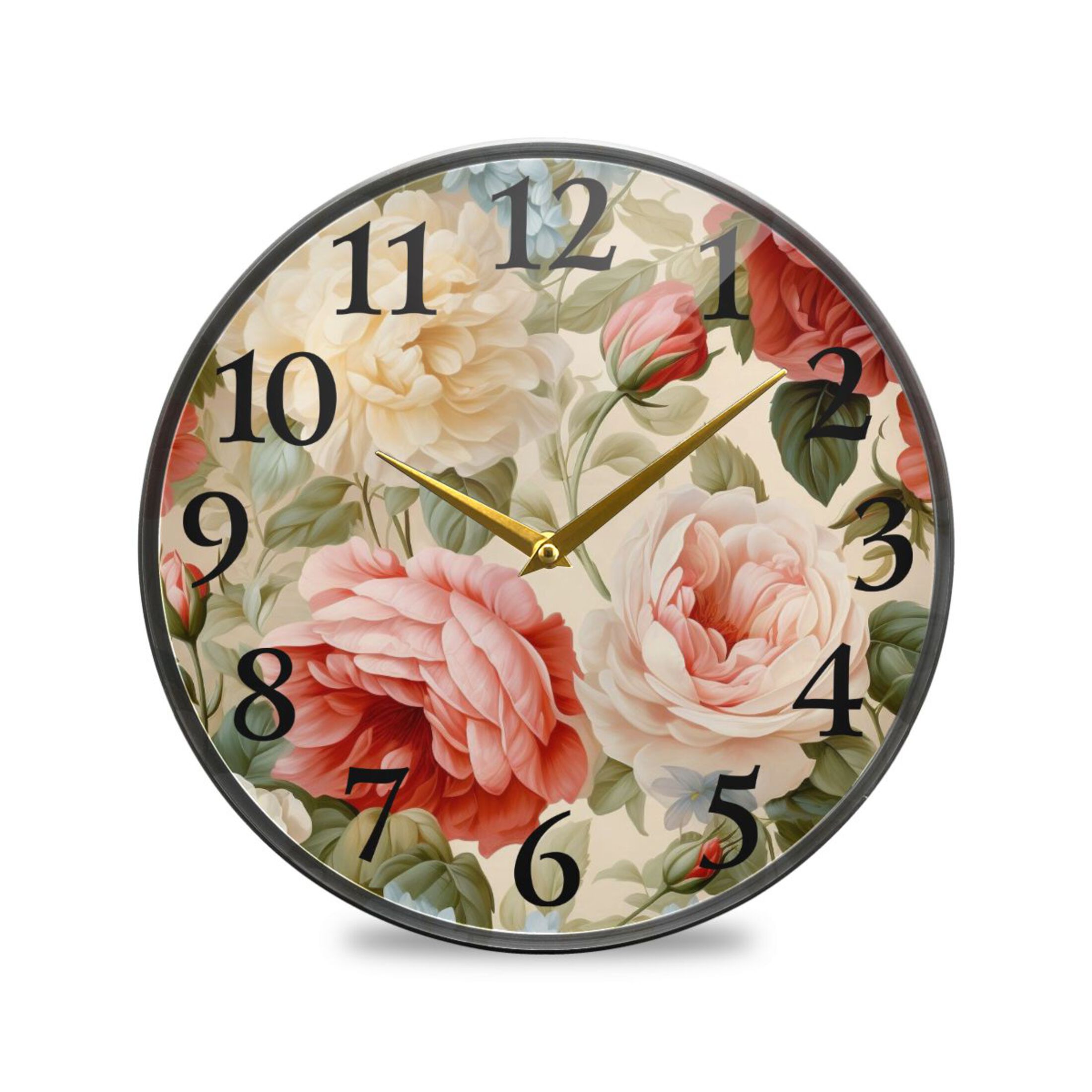 Flowers Wall Clocks Battery Operated 9.5 Inch Round Clock Acrylic ...