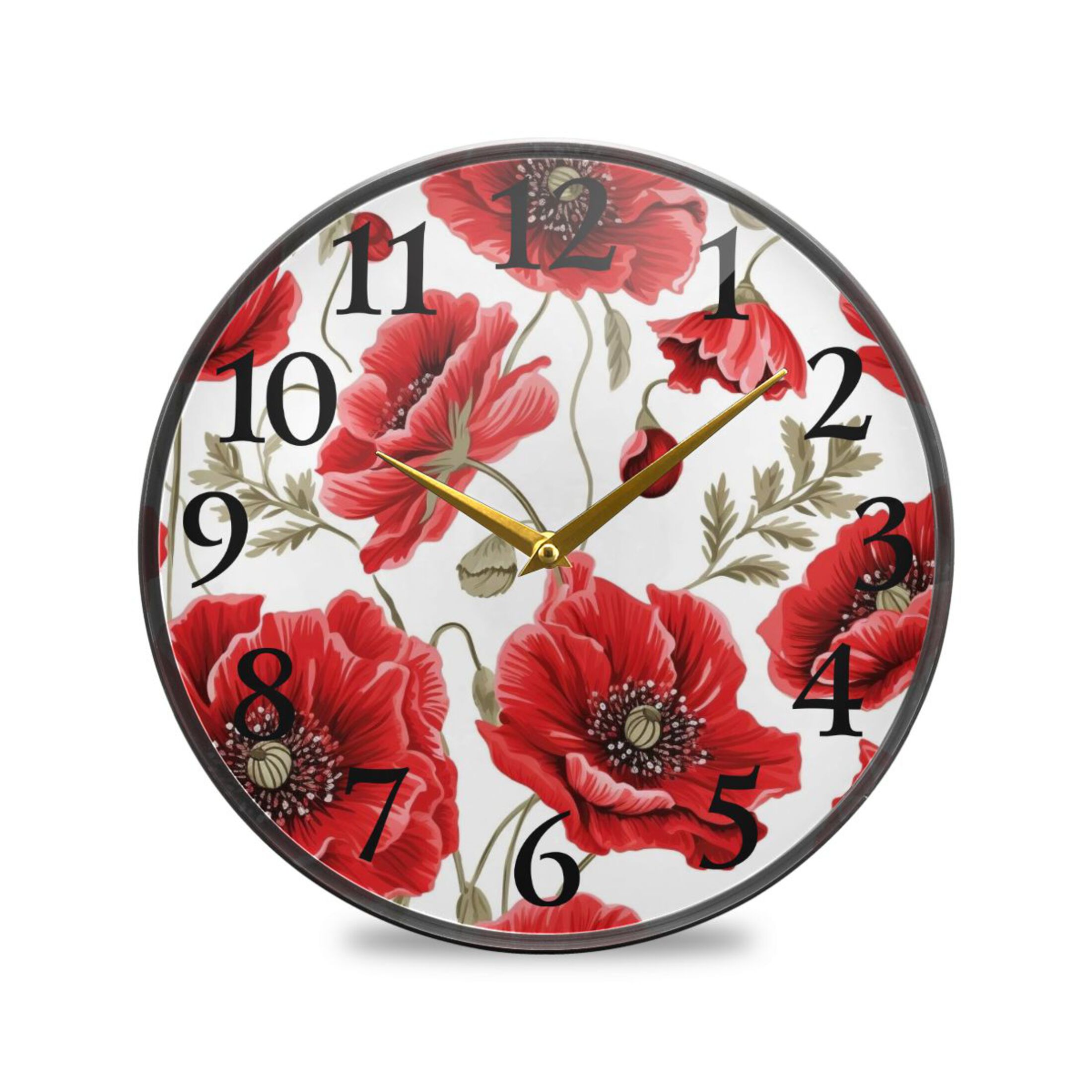 Flowers Wall Clocks Battery Operated 9.5 Inch Round Clock Acrylic ...