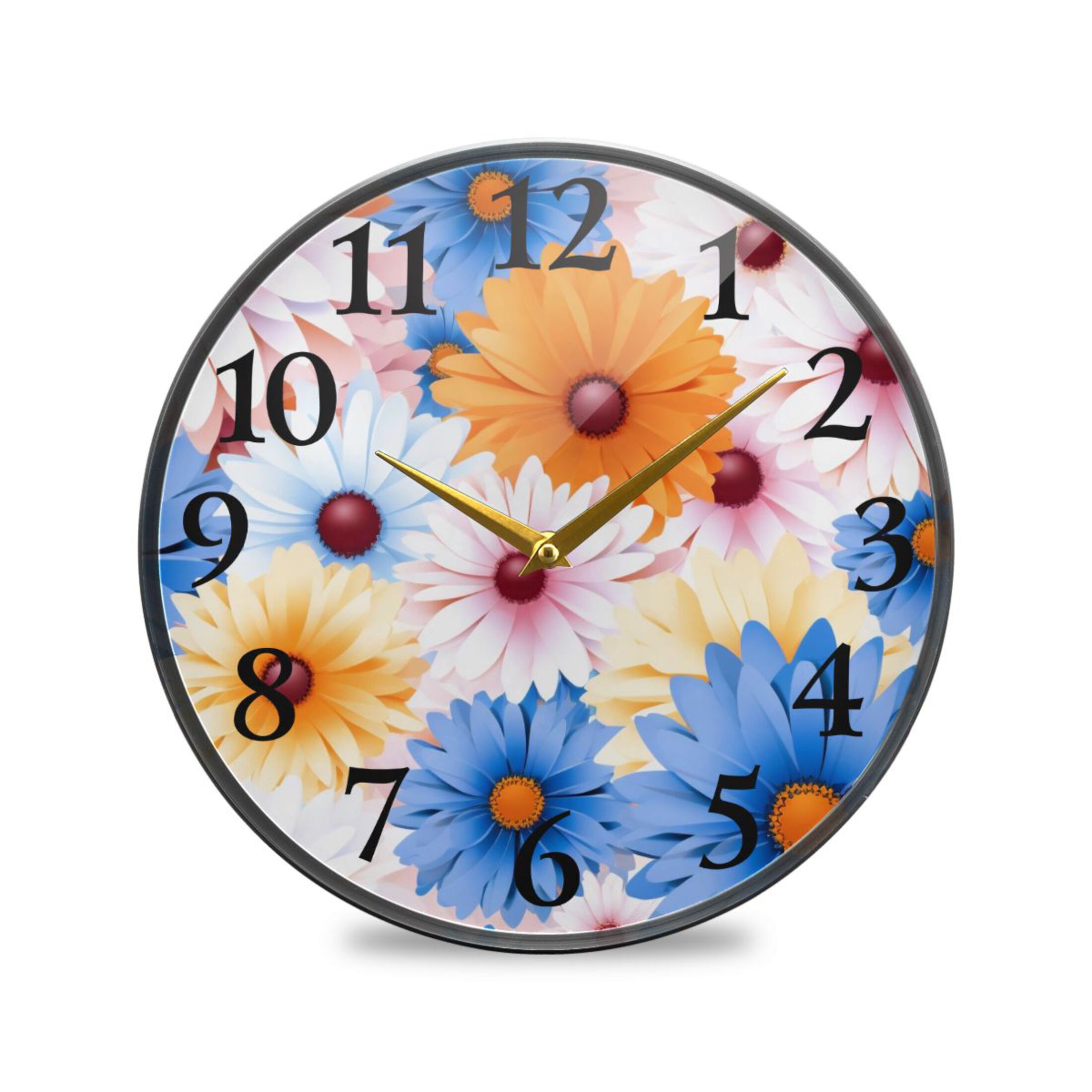 Flowers Wall Clocks Battery Operated 9.5 Inch Round Clock Acrylic ...