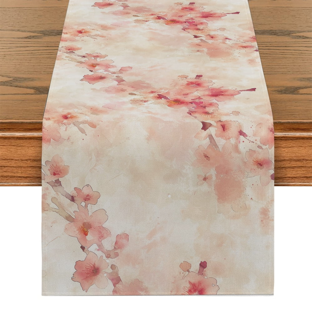 Flowers Watercolor Cherry Blossom Table Runners Dresser Table r ...