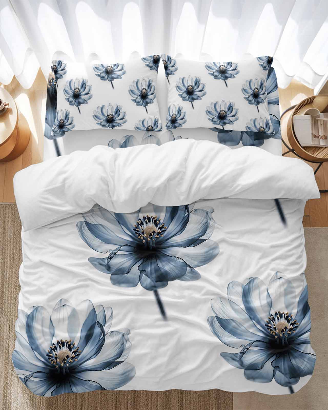 Flowers Watercolor Floral Bedding Duvet Cover Set Queen 4 Pieces Plant ...