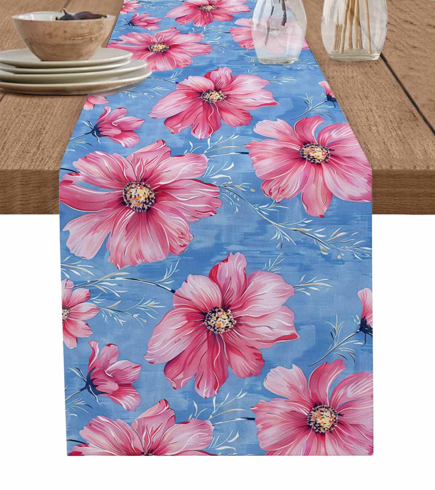 Flowers Watercolor Hand Drawn Lines Table Runner ration Home r Dinner ...