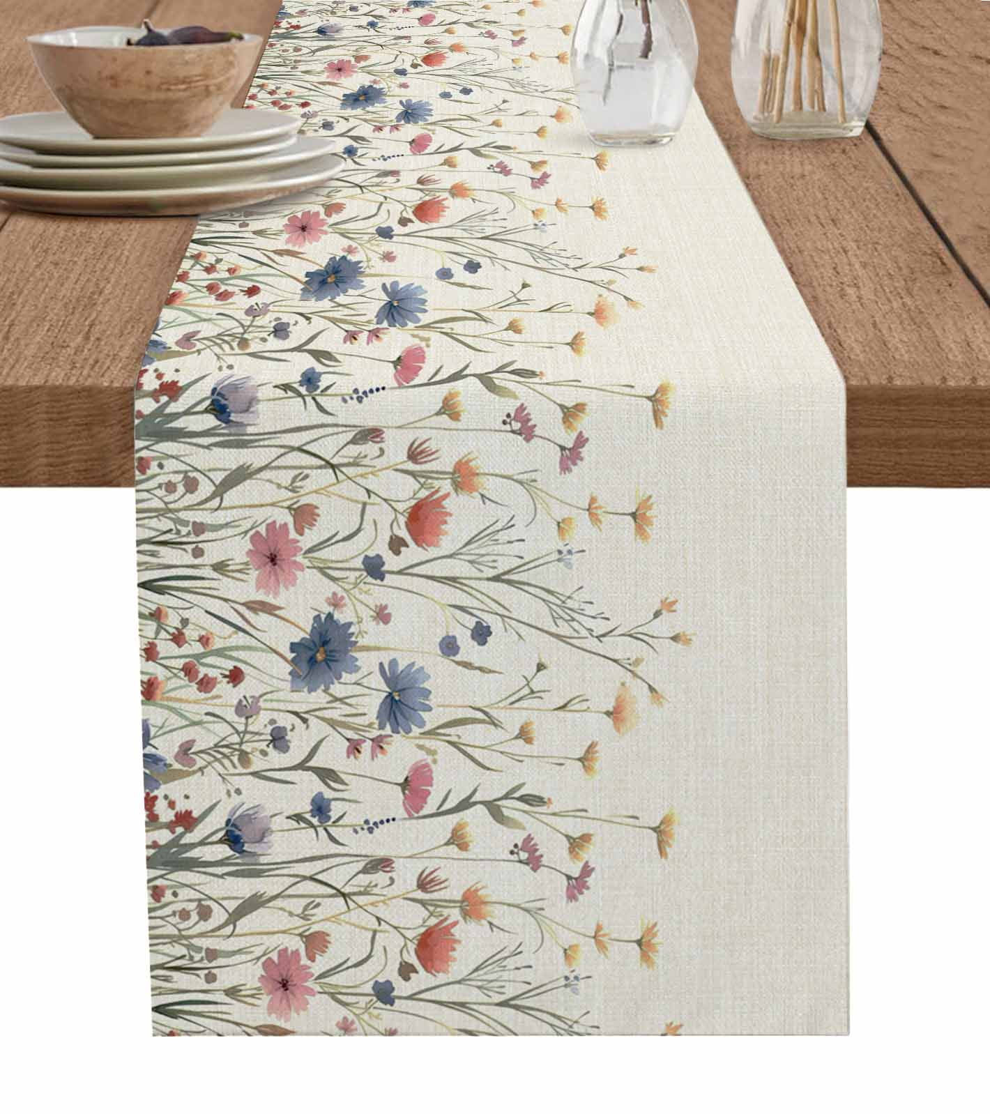 Flowers Watercolor Leaves Table Runners Holiday Kitchen Table r Cotton ...