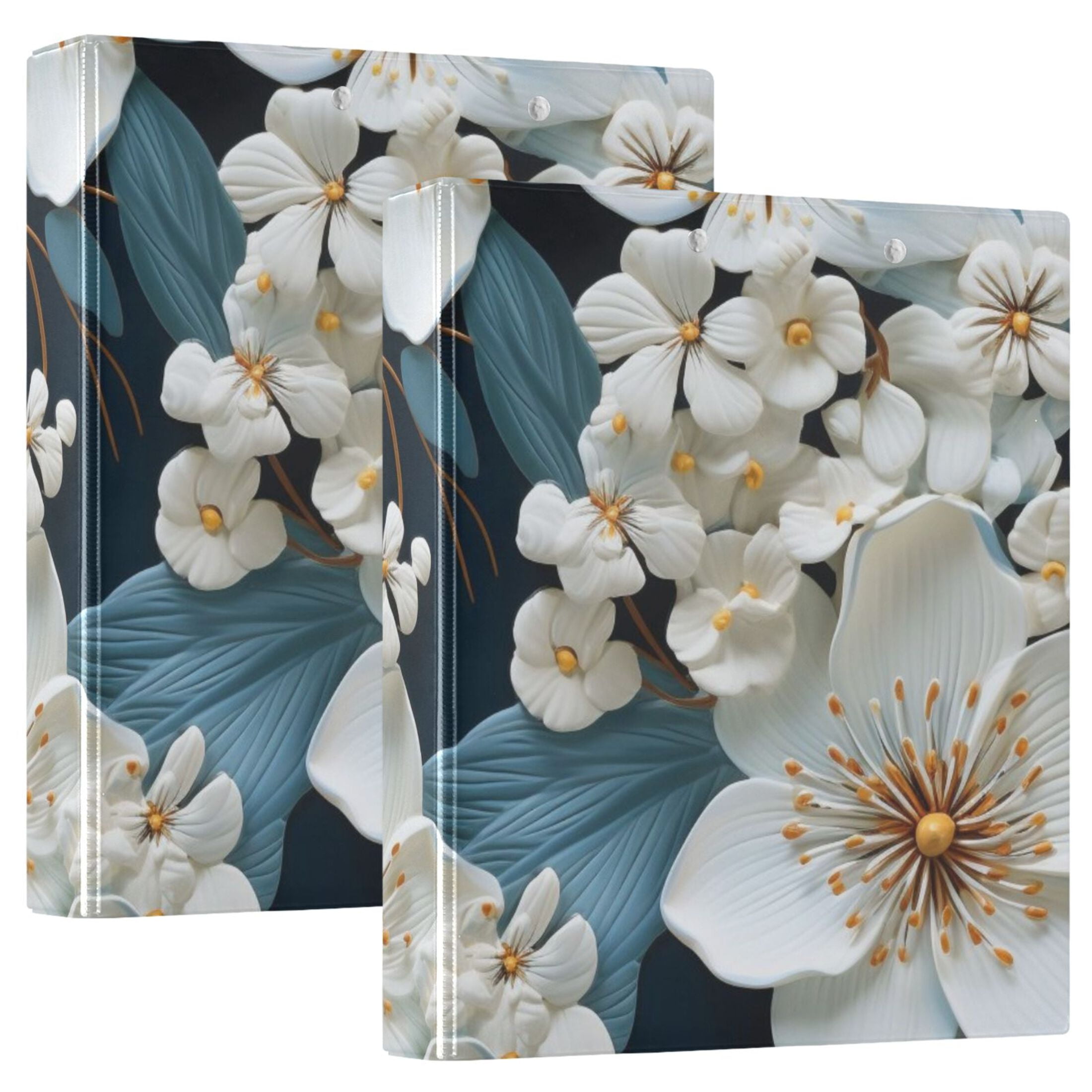 Flowers White Hardcover 3 Ring Binder 1.5 inch Round Rings with ...