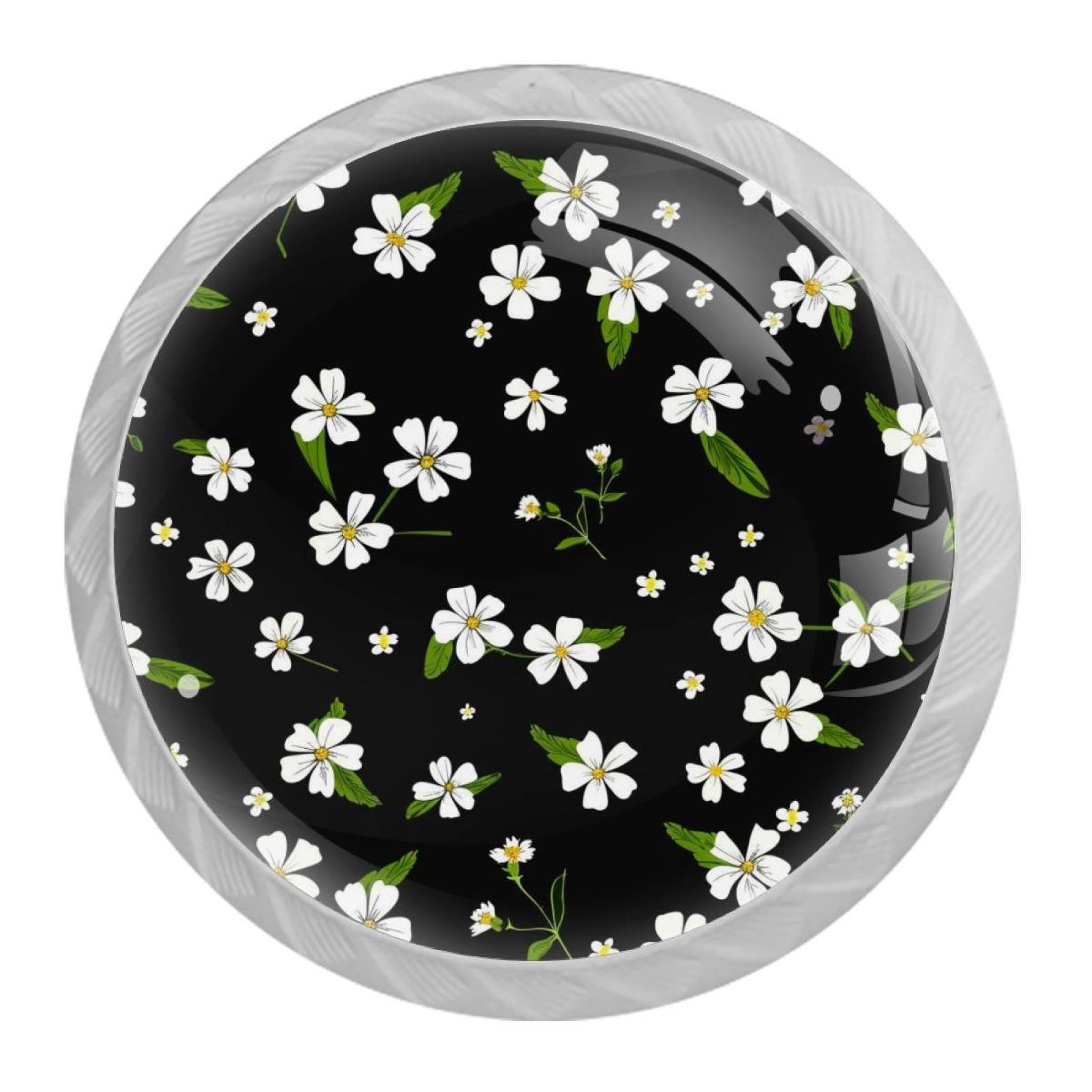 Flowers White Print Custom Drawer Knobs - Cabinet Knobs ABS Glass Drawer Pulls with Screws ...