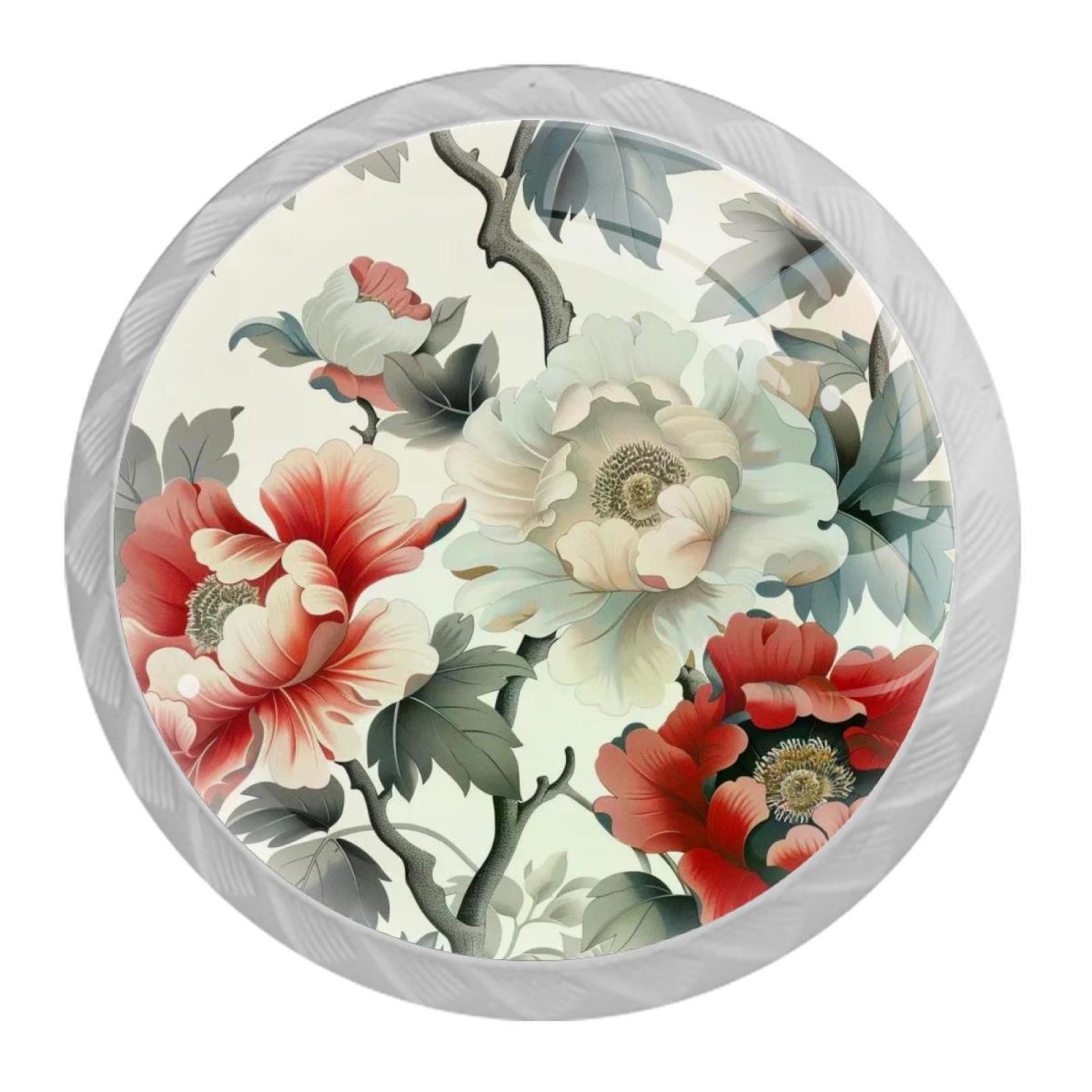 Flowers White Red Pattern Custom Drawer Knobs - Cabinet Knobs ABS Glass ...