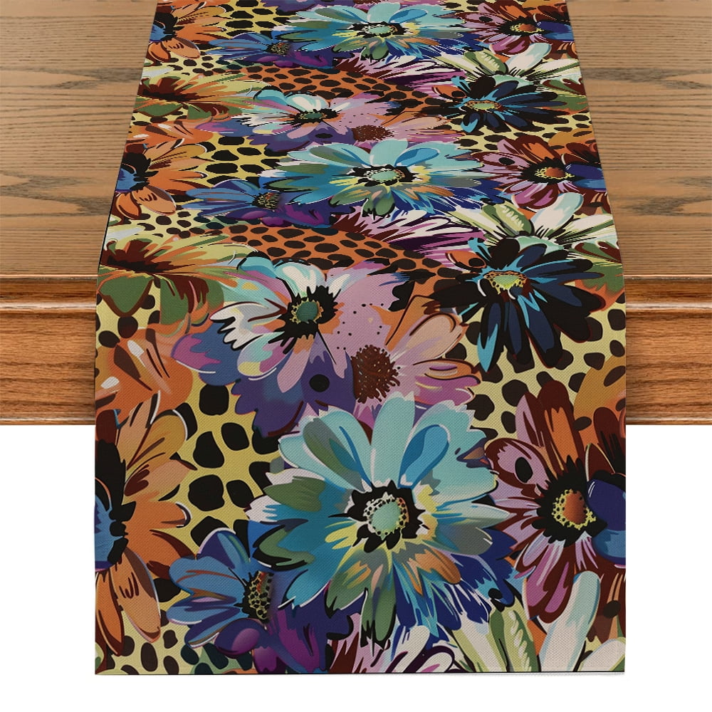 Flowers Wildflowers Daisies Table Runners Kitchen Table ration Washable ...