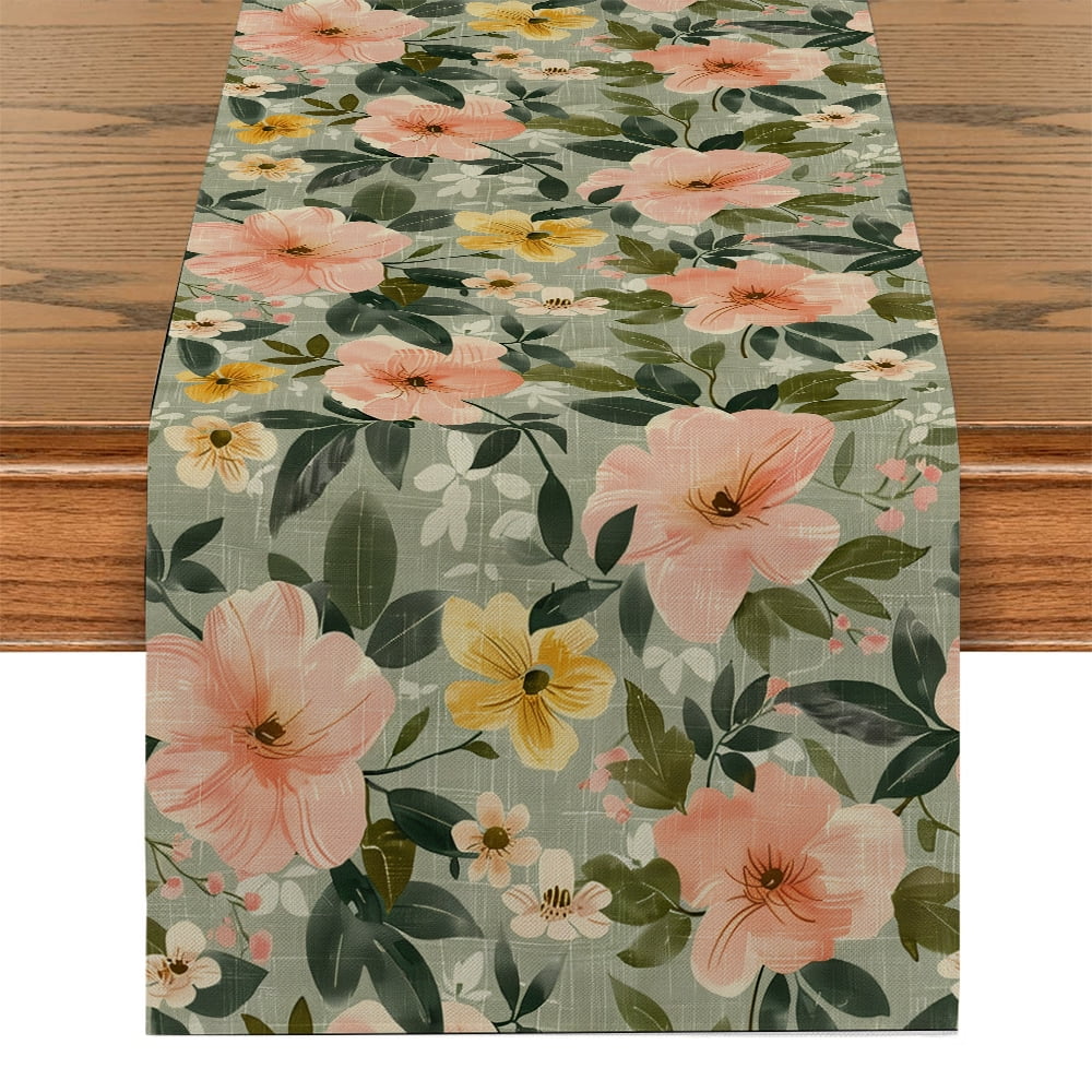 Flowers Wildflowers Watercolor Plants Runner Farmhouse Dining Table ...