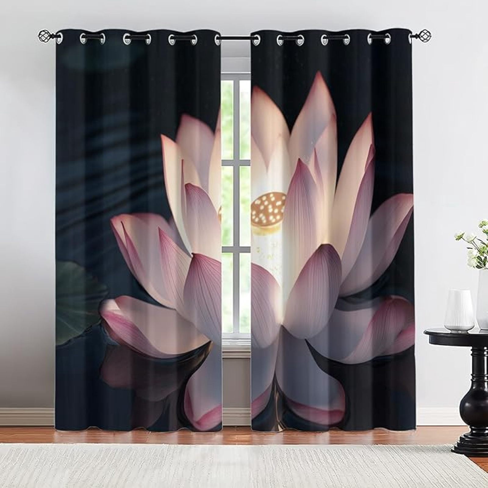 Flowers Window Curtain for Bedroom Living Room, Lotus Blackout Curtains ...