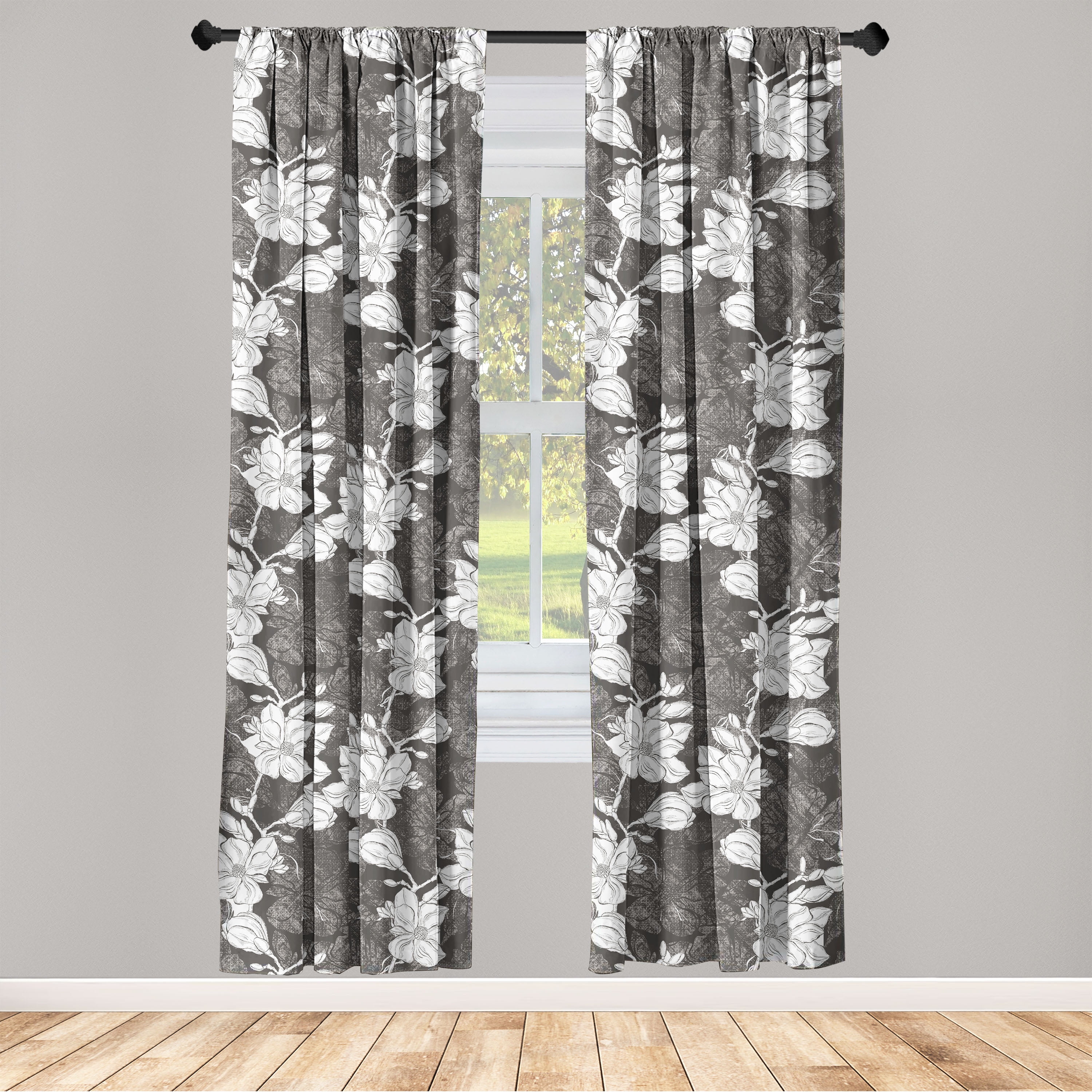 Flowers Window Curtains, Blooming Magnolia Tree Floral and Branches in ...