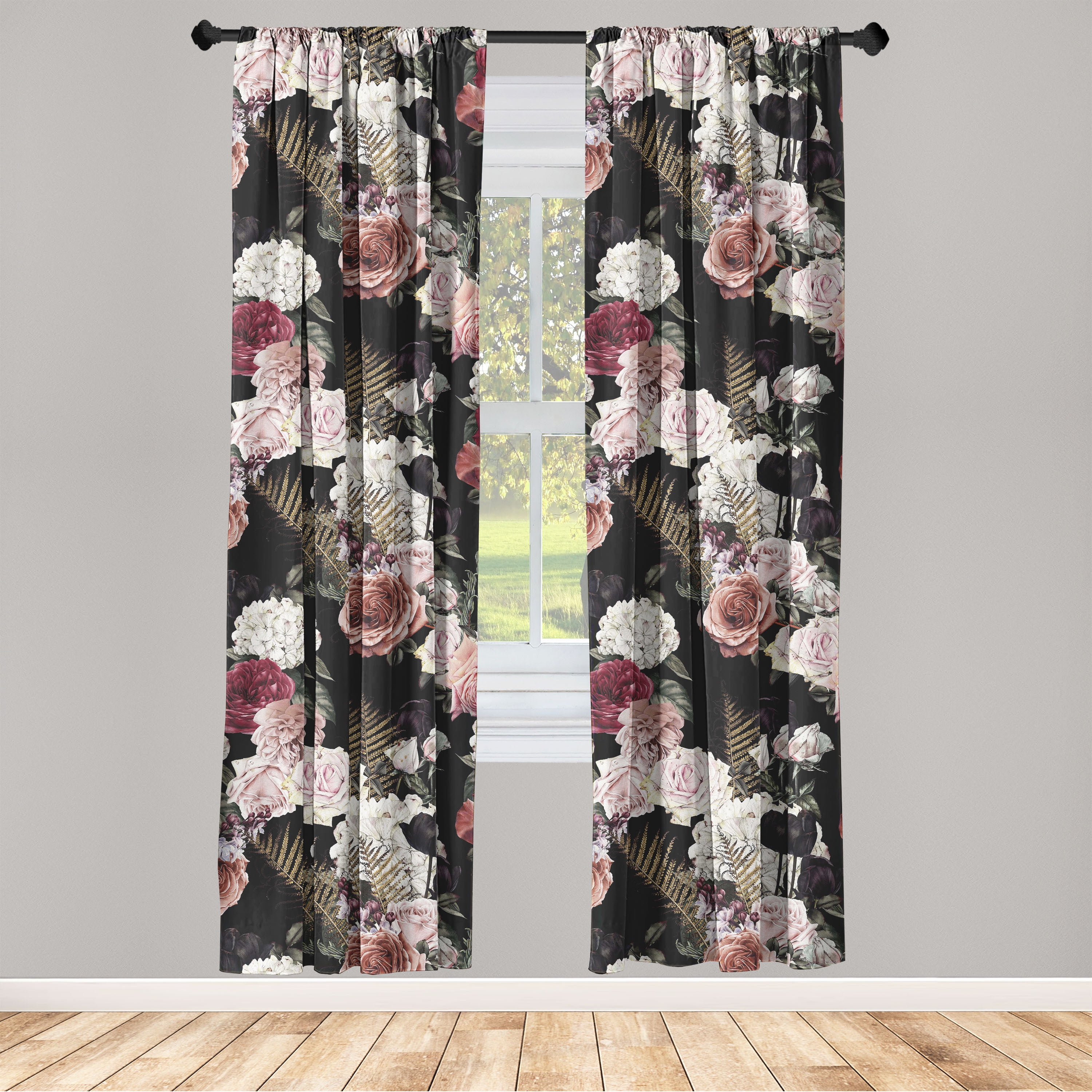 Flowers Window Curtains, Blossoming Roses Detailed Watercolor Painting ...