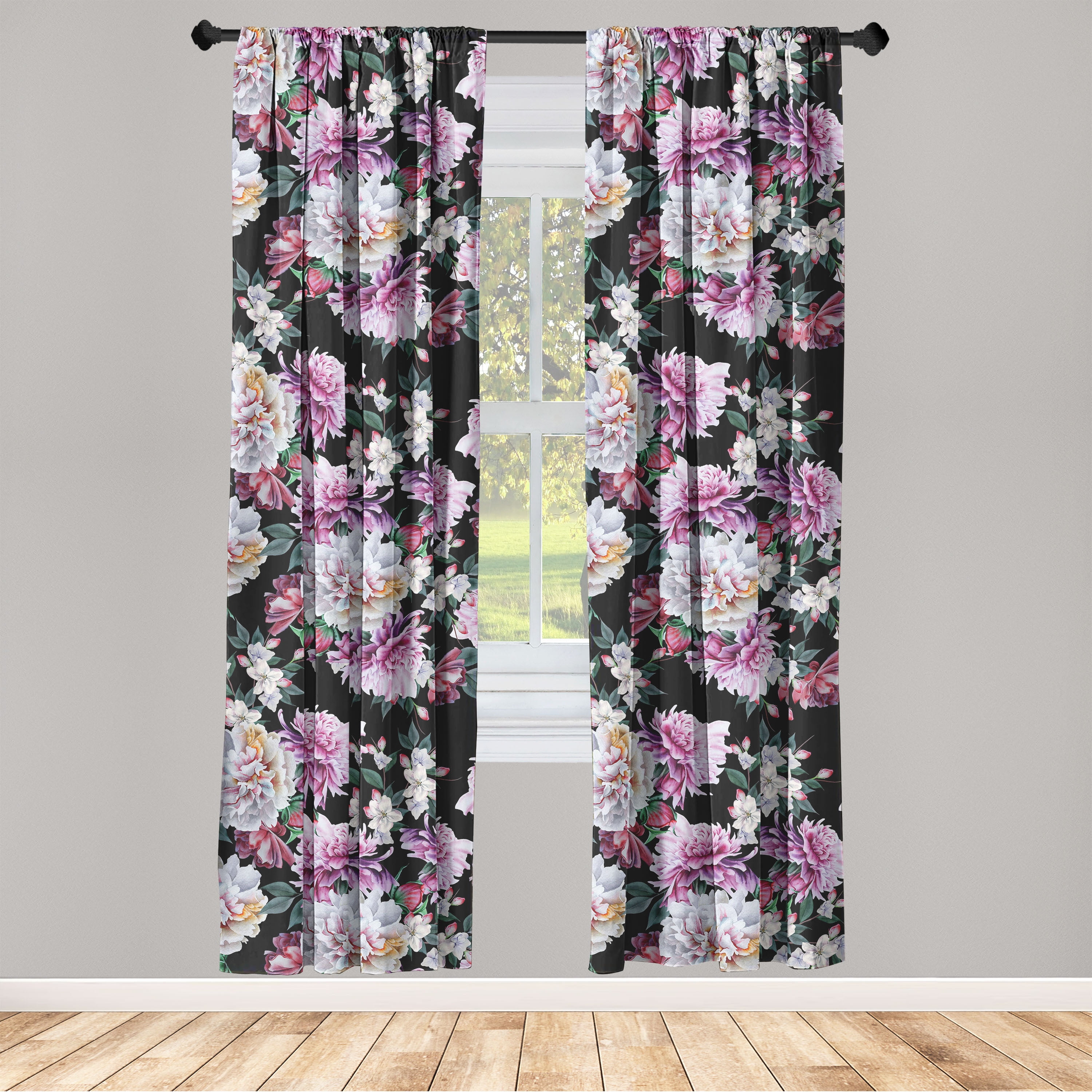 Flowers Window Curtains, Romantic Floral Blooming Wild Bouquet of Love ...