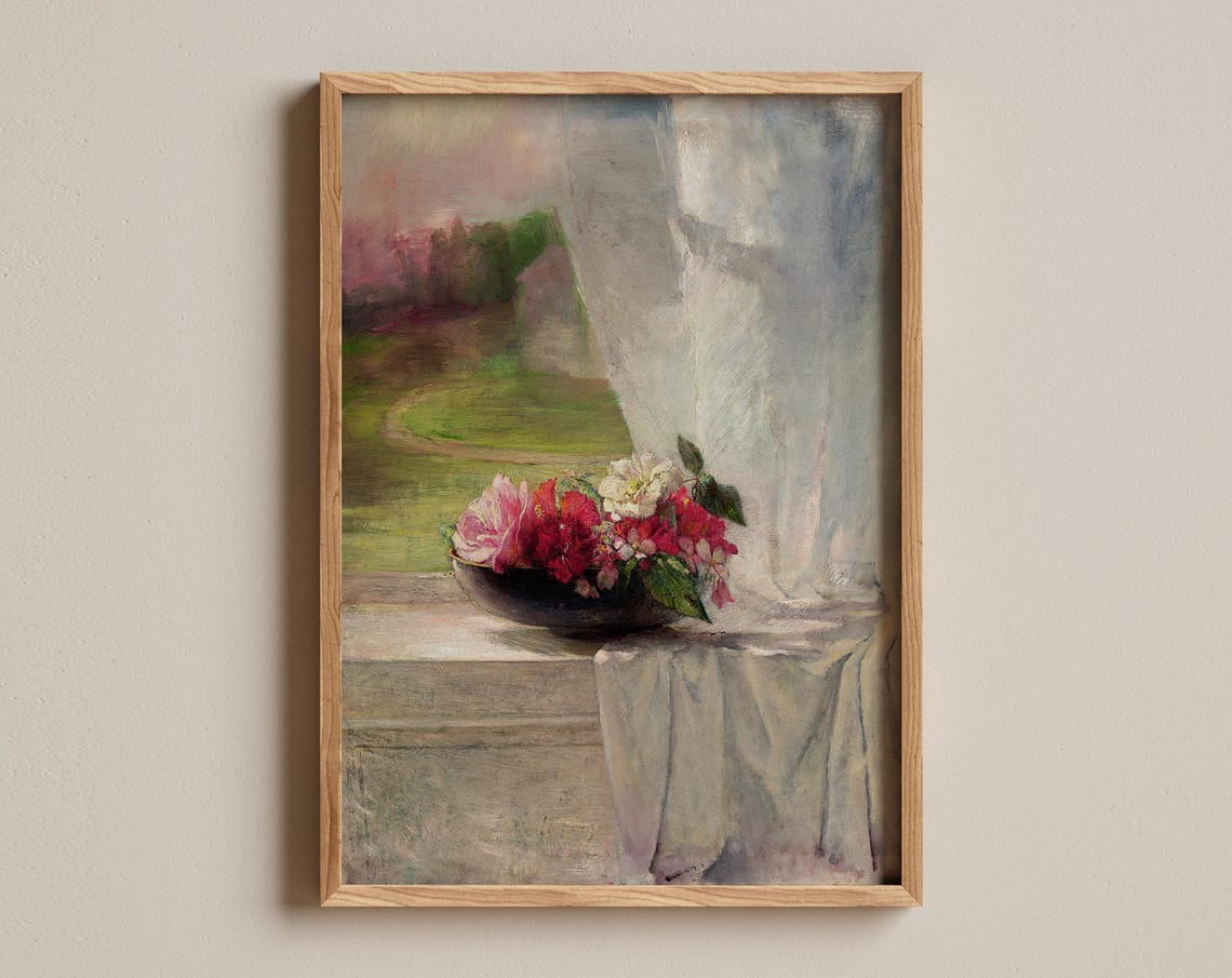 Flowers On A Window Ledge Print, John La Farge Painting, Romantic Still ...