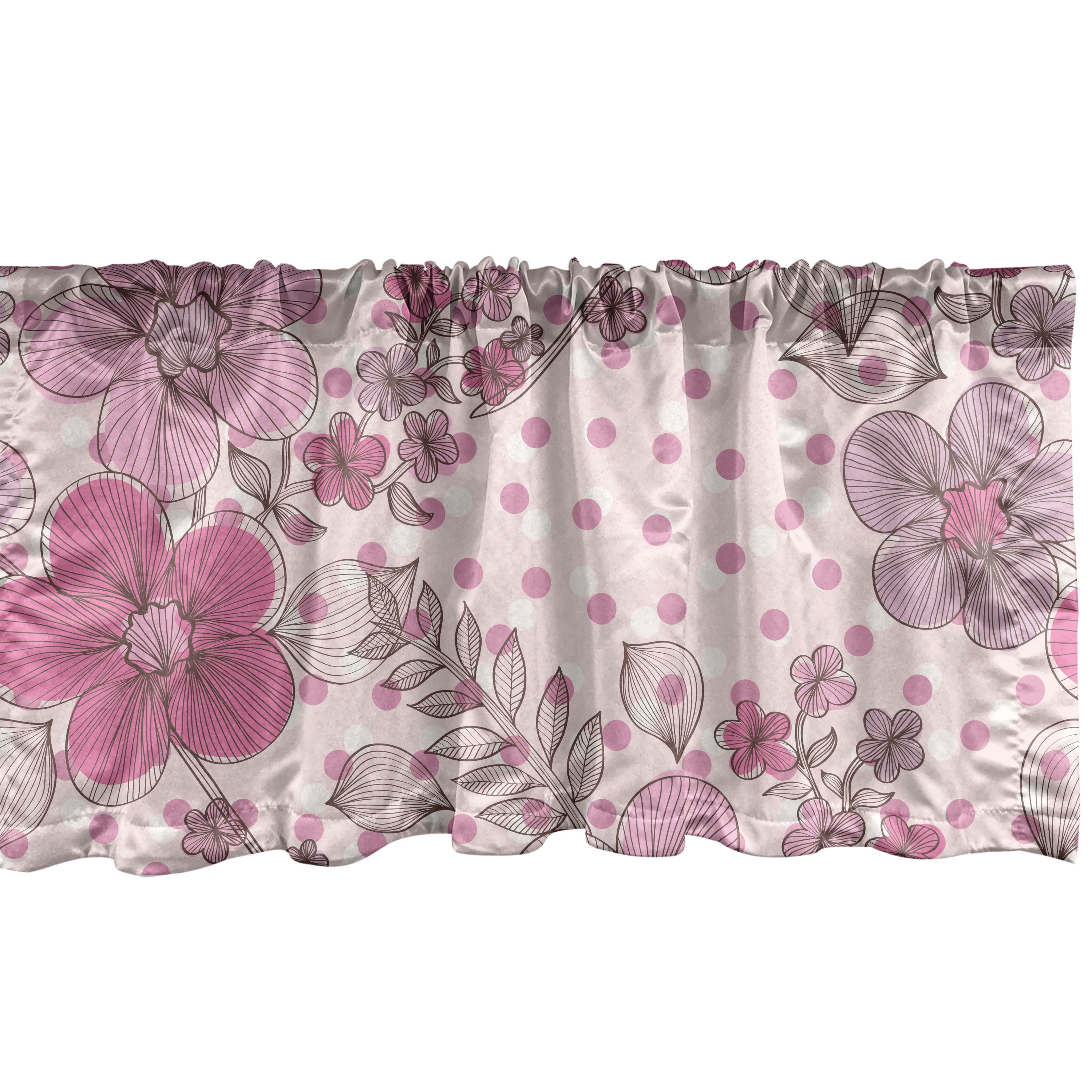 Flowers Window Valance, Romantic Vibes Floral Design with Leaves and ...