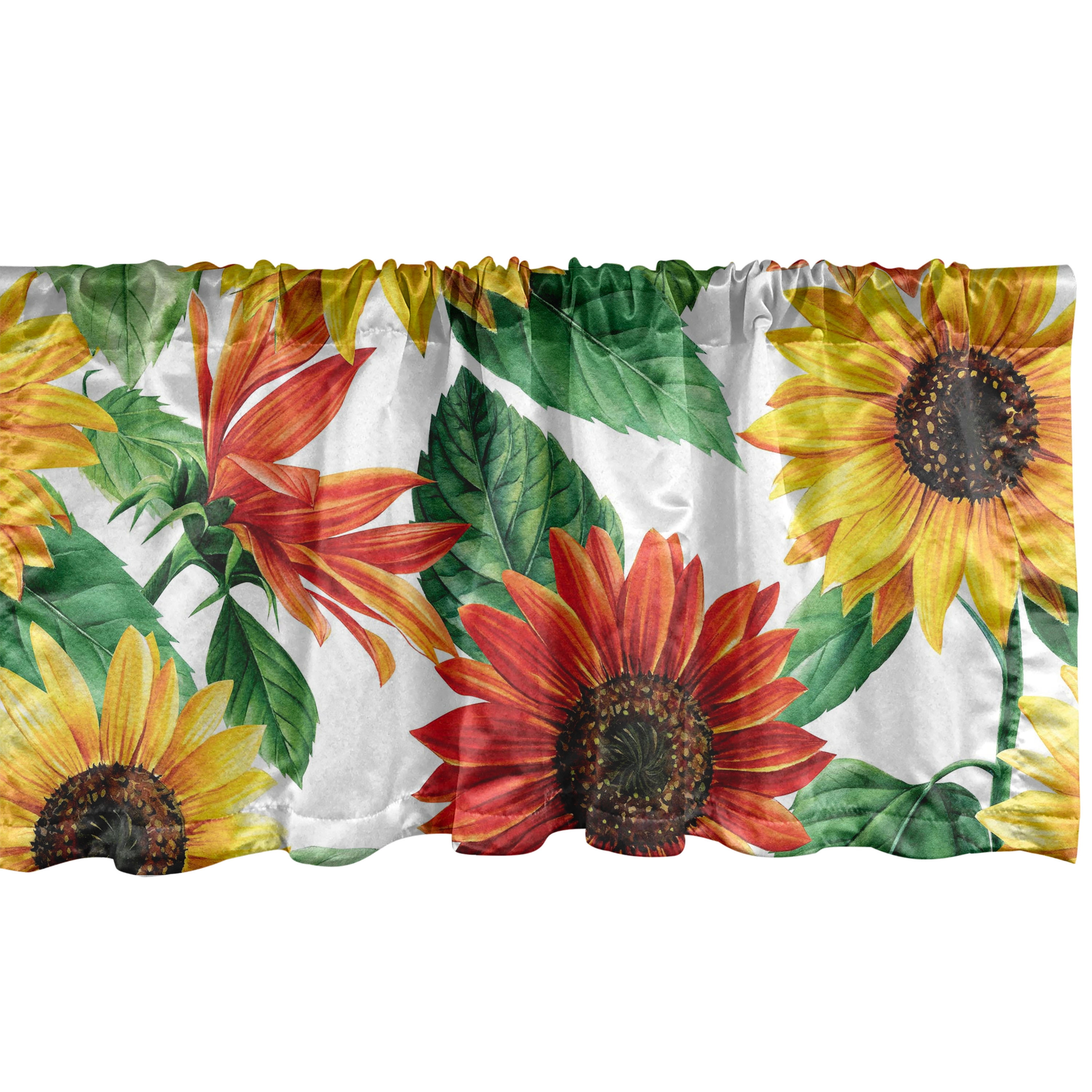 Flowers Window Valance, Sunflower and Gerbera Blossoms Vintage Nature ...