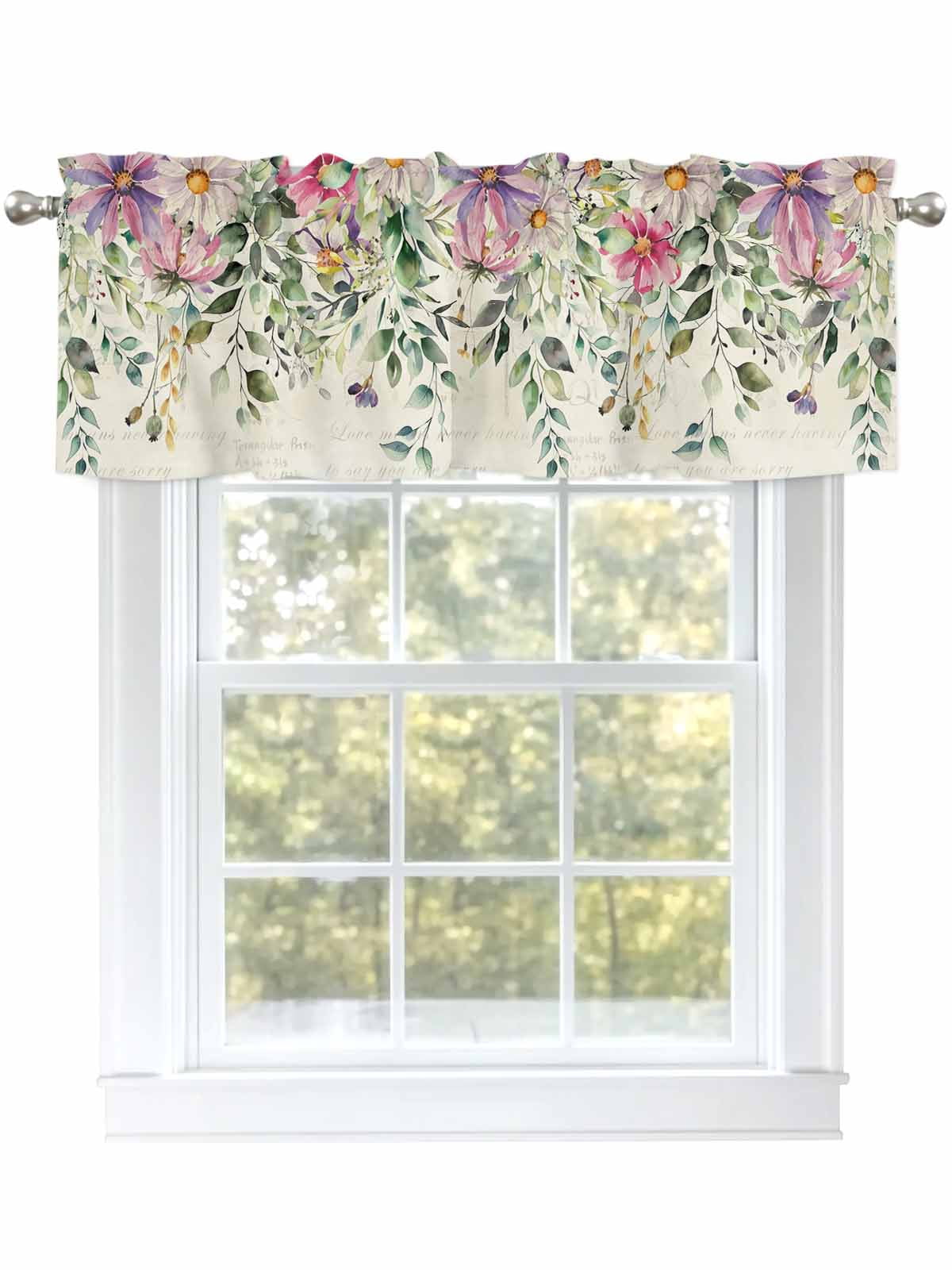 Flowers Window Valances for Kitchen, Summer Farmhouse Plants Leaf ...