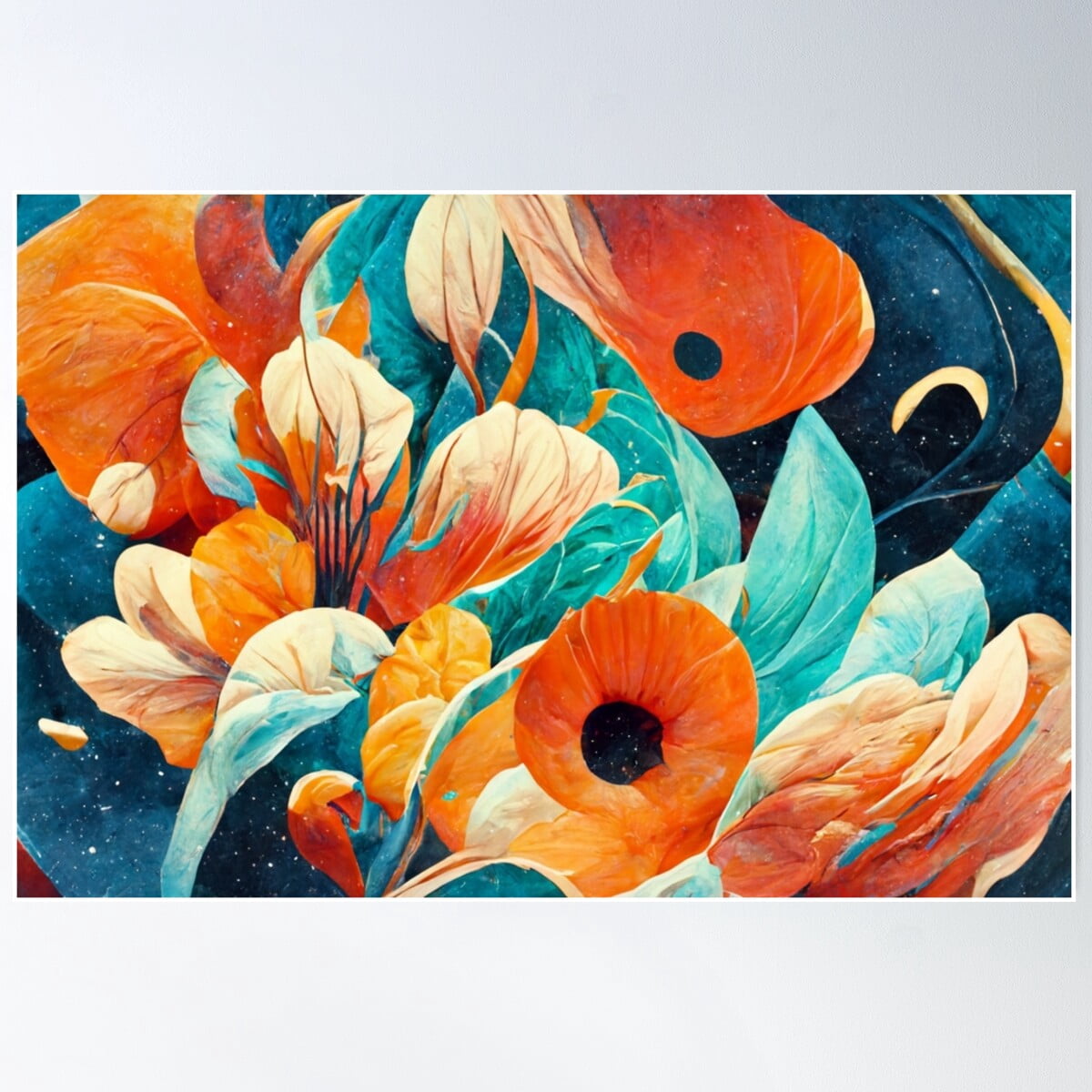 Flowers With Orange Color Poster Wall Art, Modern Wall Decor For Living ...