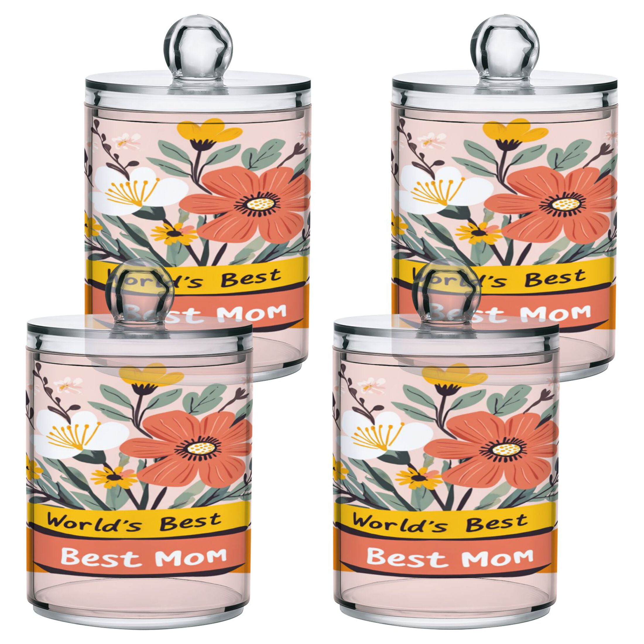 Flowers World Best Mom Mothers Day Translucent Plastic Cans Storage ...