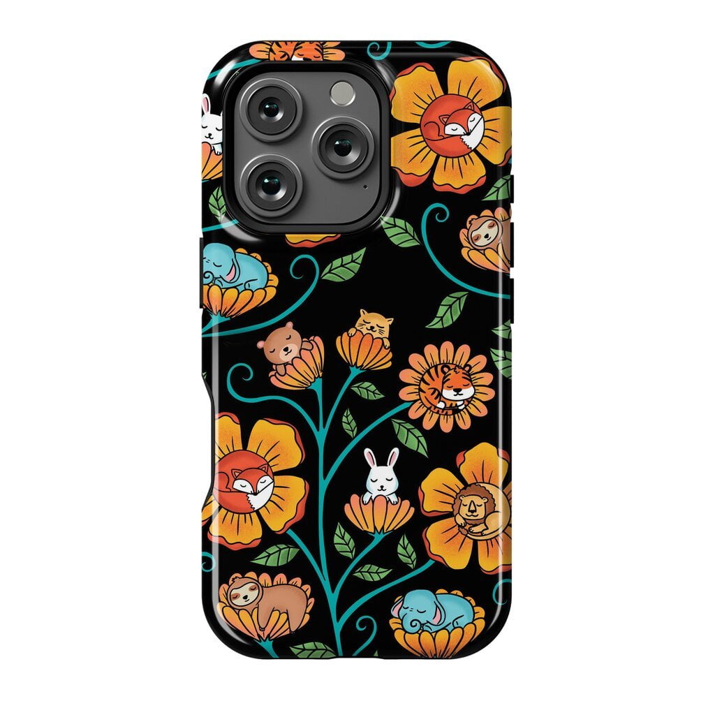 Flowers and Animals Whimsical Artwork Phone Case with iPhone 11 to 17 ...