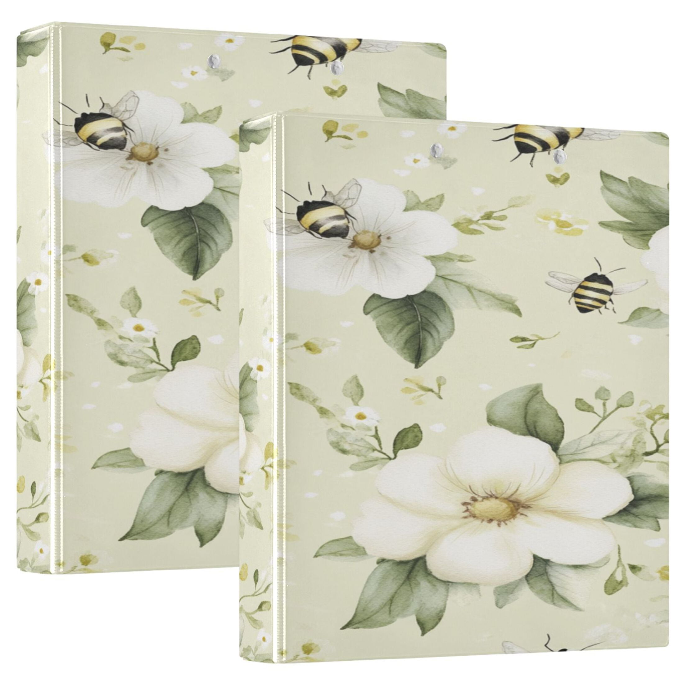 Flowers and Bees 12.4x10.6in PVC Round Ring Binder, D-Ring 3-Hole ...