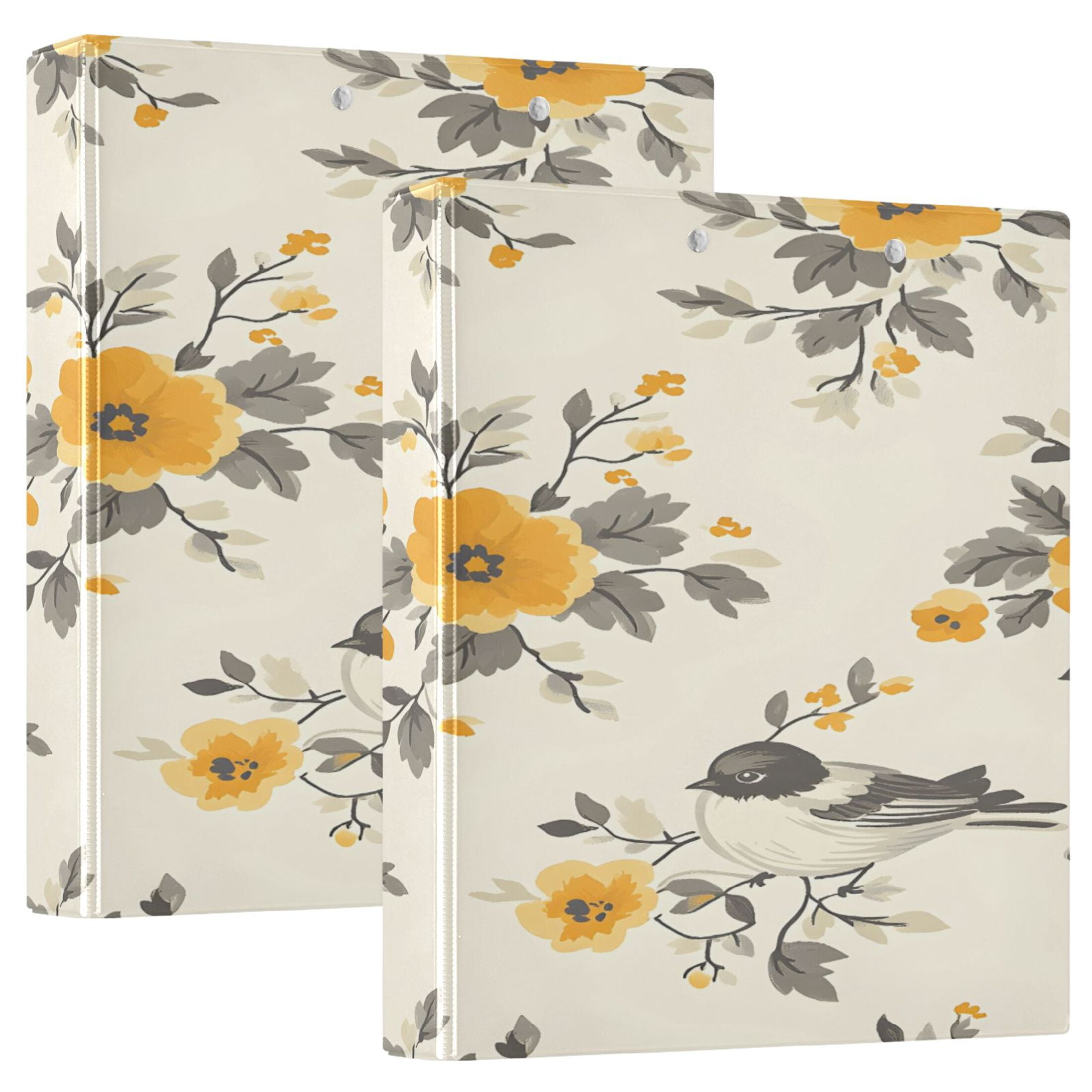 Flowers and Birds 12.4x10.6in PVC Round Ring Binders, 2-Pack, D-Ring 3 ...