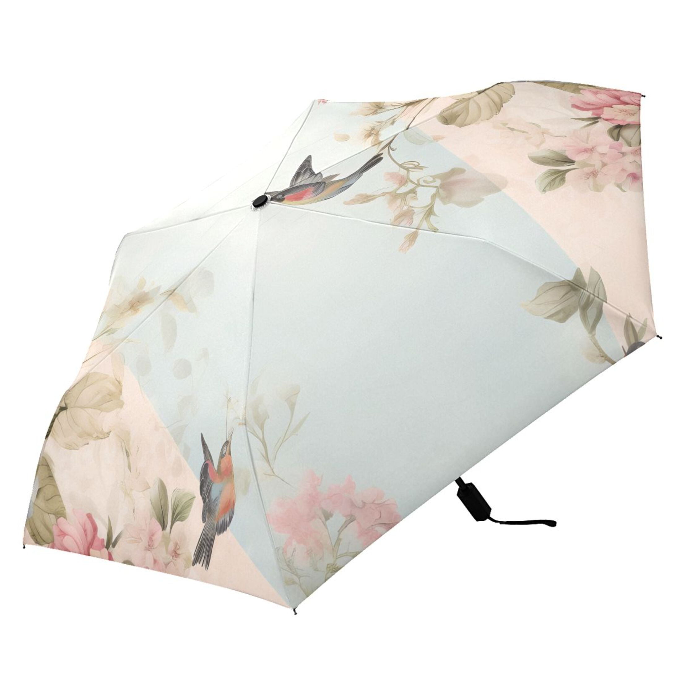 Flowers and Birds Compact Folding Umbrella for Rain Windproof Travel ...