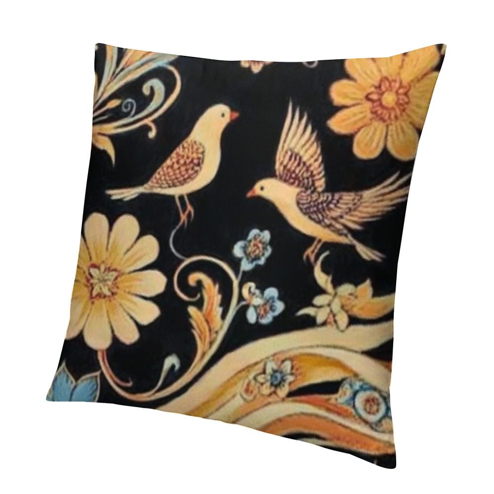 Flowers and Birds Decor Throw Pillows Abstract Art Nouveau Retro Rustic ...