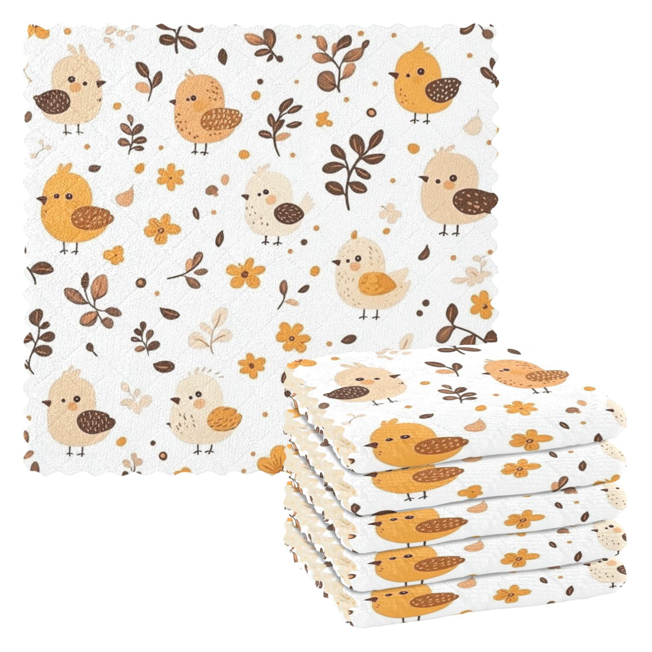 Flowers and Birds Pattern 6 Pack Kitchen Cleaning Cloths 11'' x 11 ...