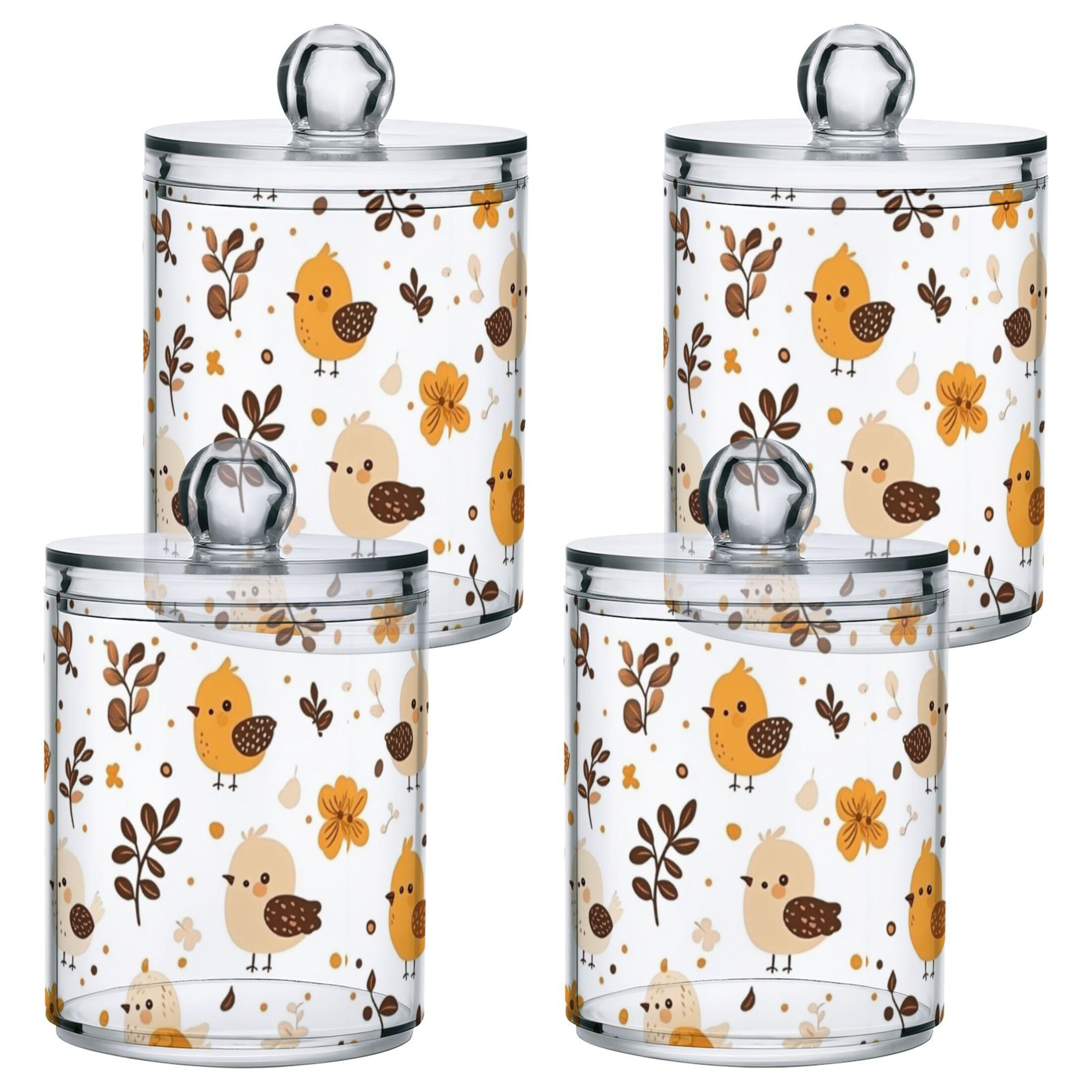 Flowers and Birds Pattern Bathroom Canisters Set of 4 Translucent ...