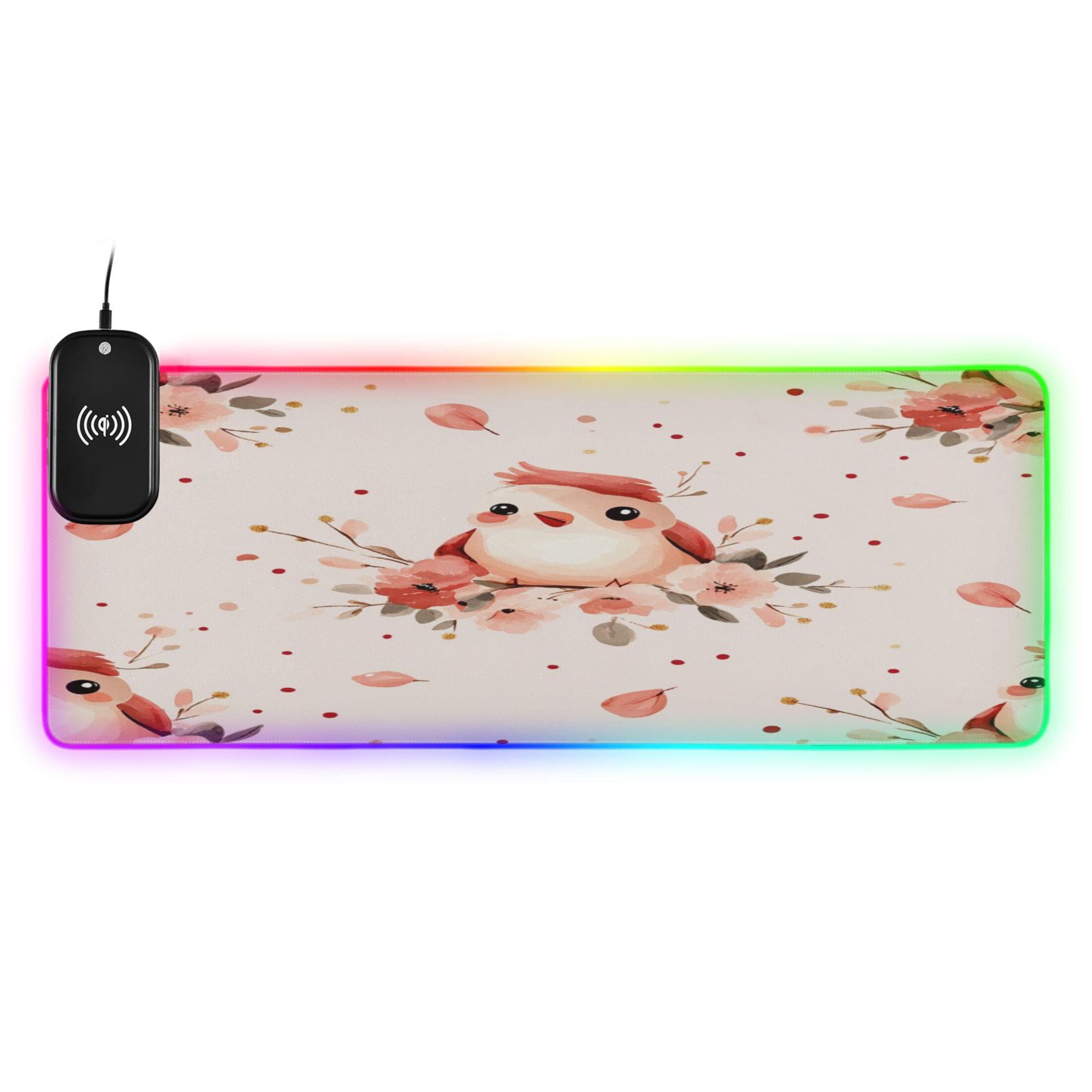 Flowers and Birds Pattern Design Large RGB Gaming Mouse Pad with Fast ...