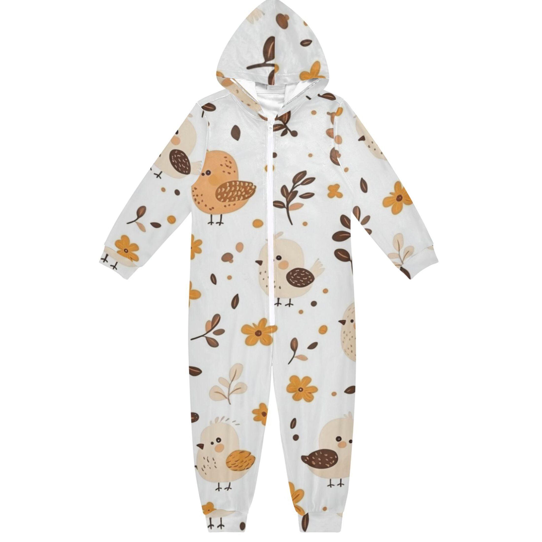 Flowers and Birds Pattern One Piece Pajamas Soft Jumpsuit Cozy Sleep ...