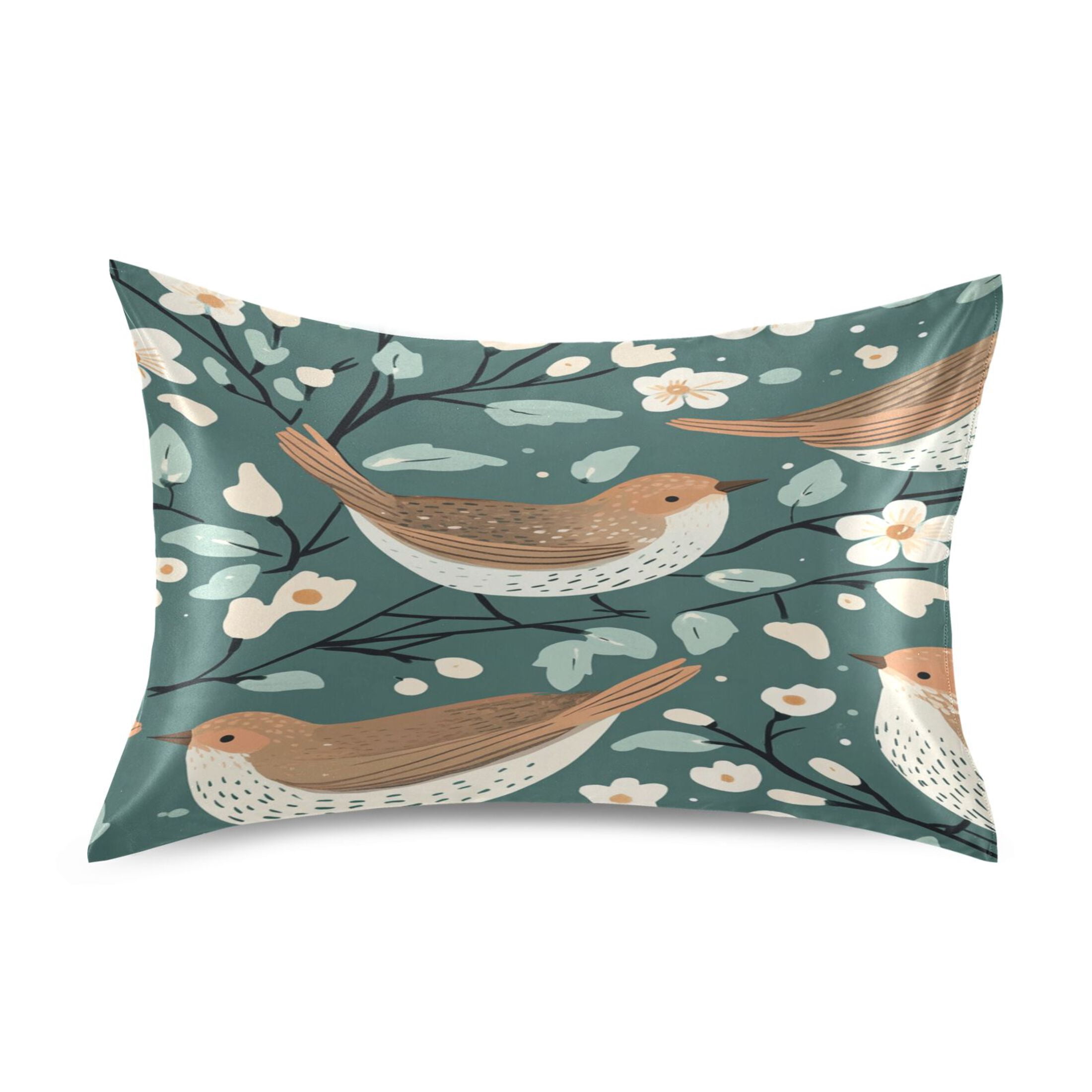 Flowers and Birds Satin Pillowcase 20''x30'' Double-Sided Print Soft ...