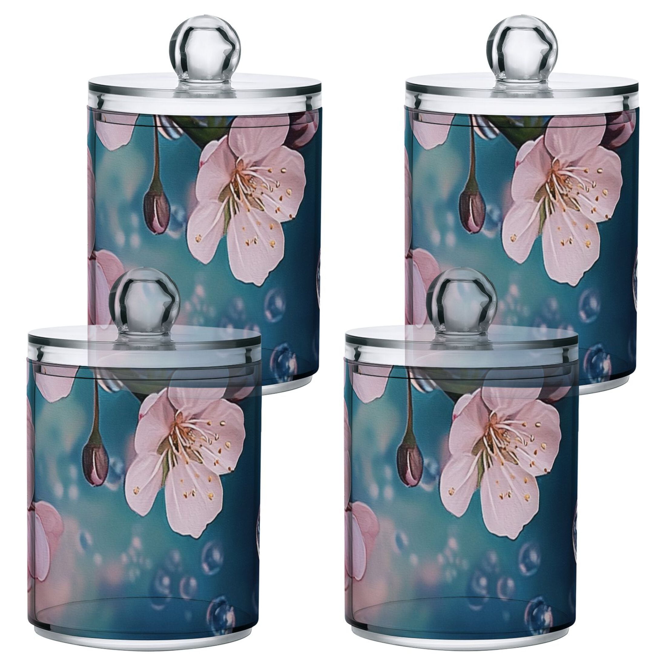 Flowers and Bubbles Translucent Plastic Cans Storage Canisters with Lid ...