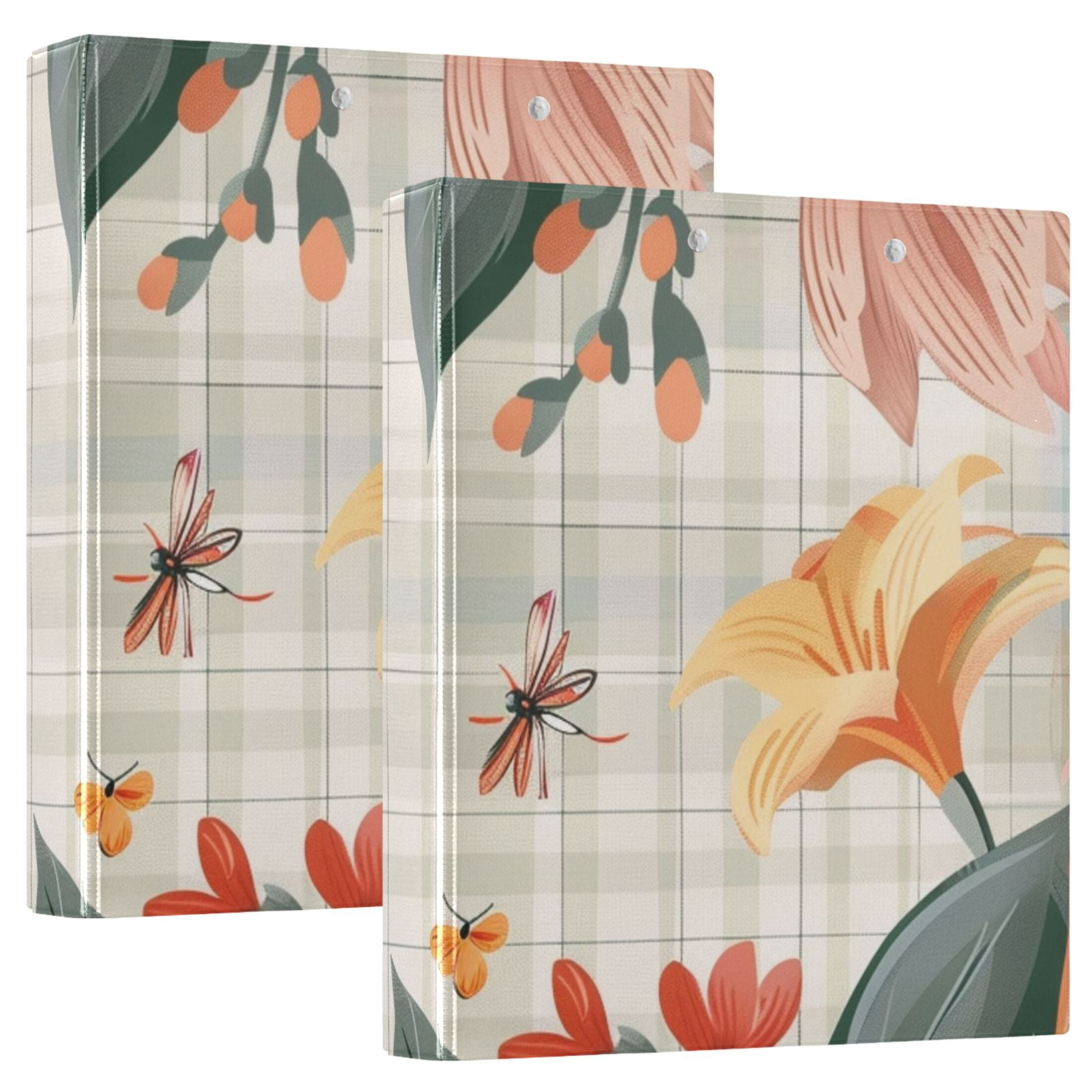 Flowers and Butterflies 3 Ring Binders 1.5 inch Hardcover File Folders ...