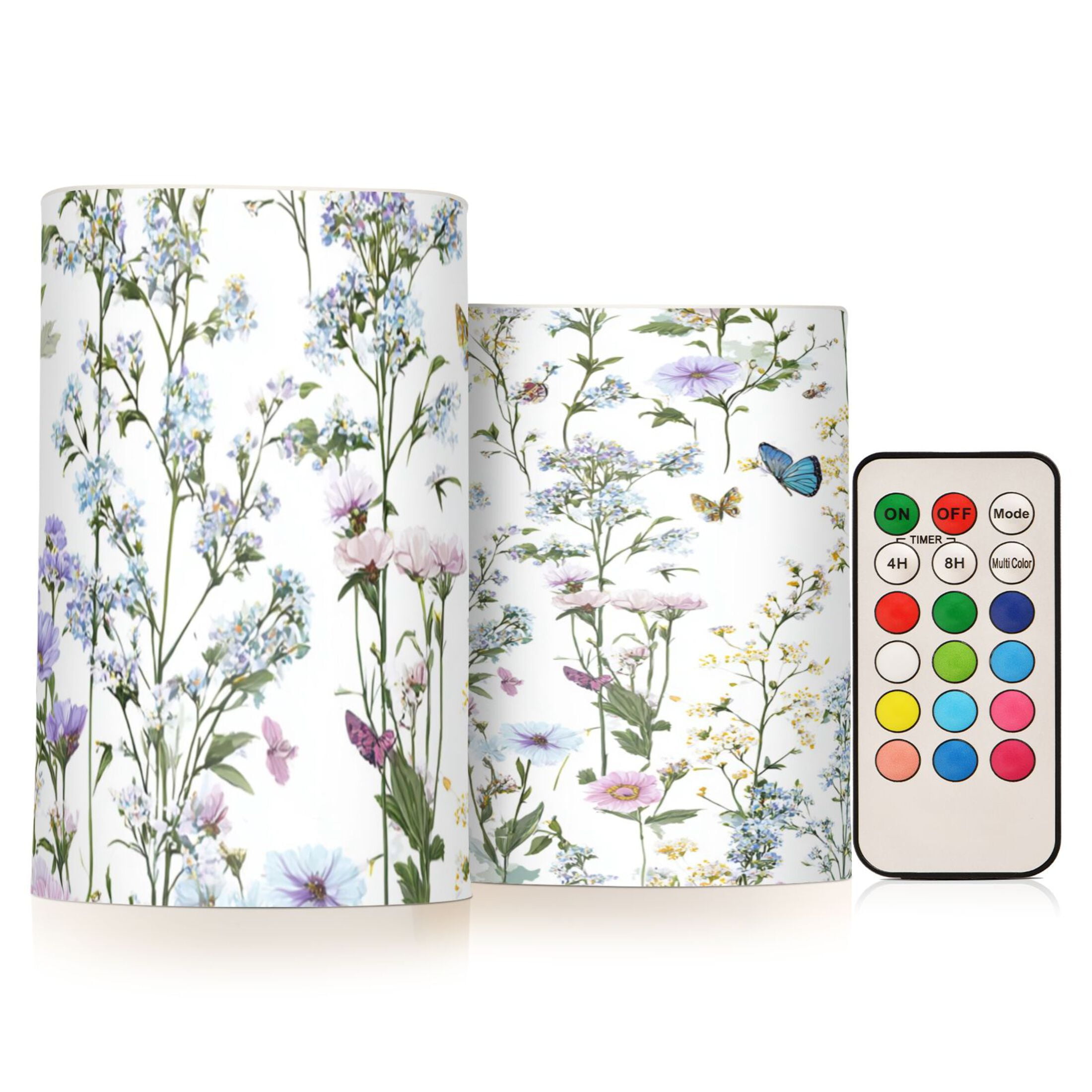 Flowers and Butterflies Flickering Flameless Candles Battery Operated ...